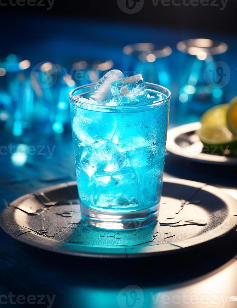 Photo of some Blue Lagoon Cocktail drink elegantly plated on a table. Generative AI 30216146 ...