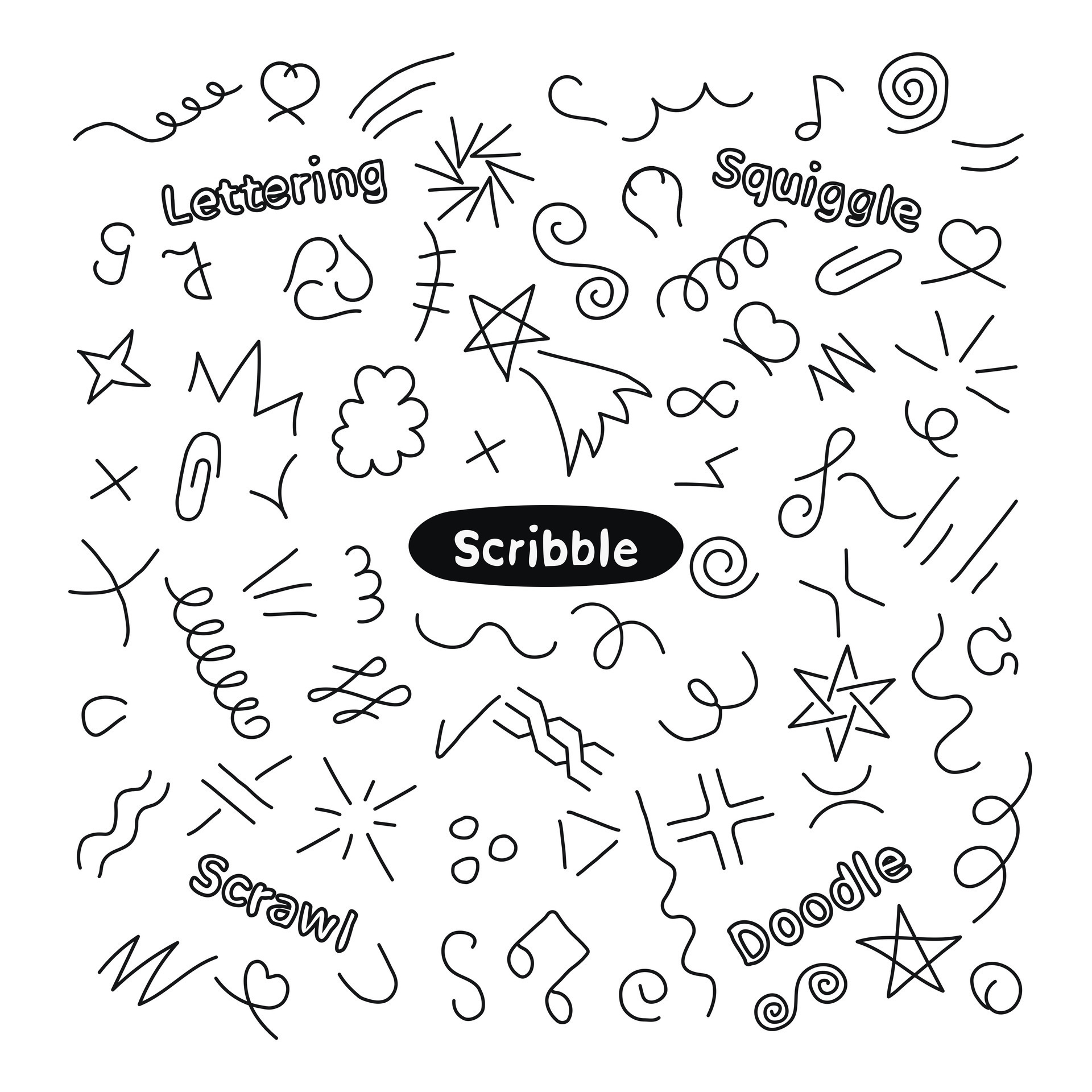 Big squiggle clipart set. Sketch image of linear doodles for filling ...