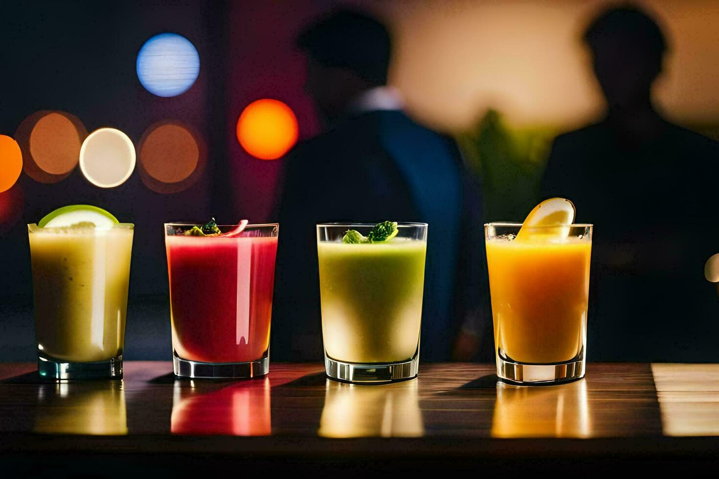 five different drinks are lined up on a bar. AI-Generated 30254186 Stock Photo at Vecteezy