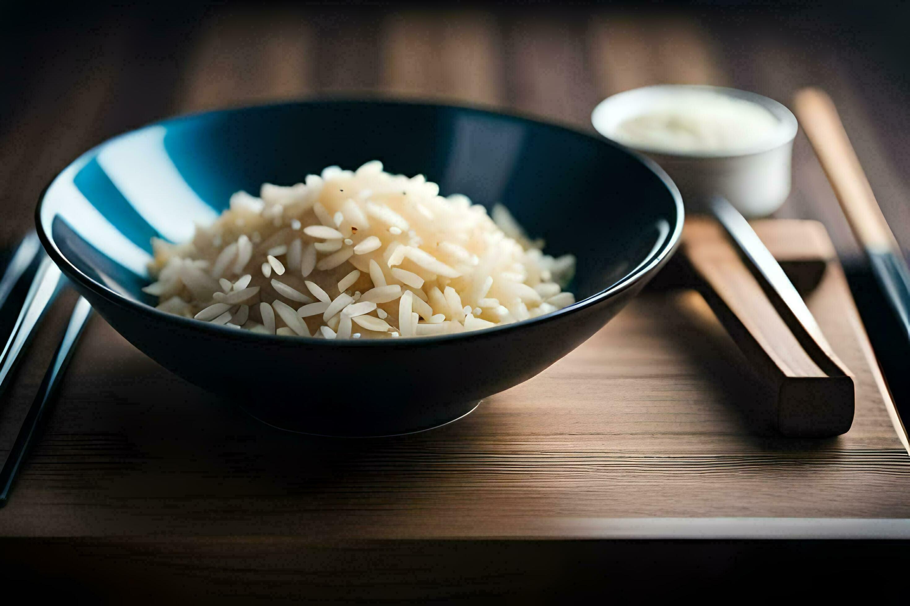 a bowl of rice with chopsticks and a spoon. AI-Generated 30266930 Stock Photo at Vecteezy