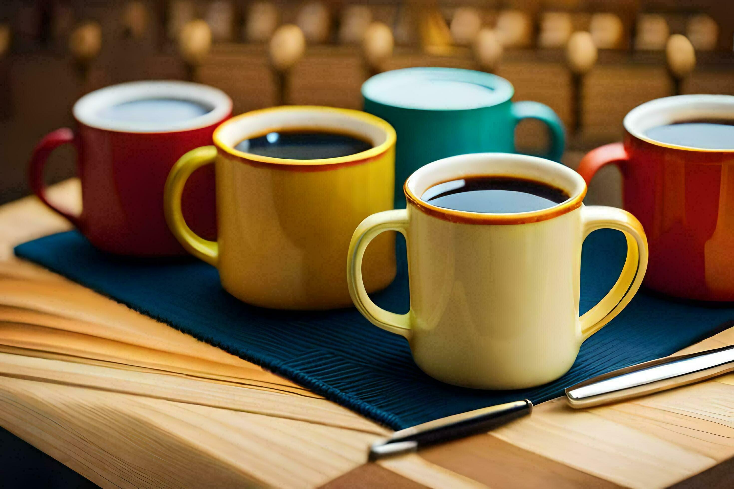 five coffee cups with black and white coffee on a table. AI-Generated 30270122 Stock Photo at ...