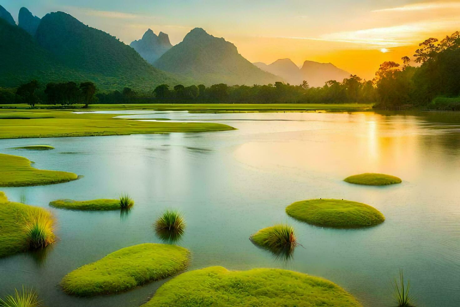 the li river, yangshuo, china, mountains, sunrise, landscape, nature. AI-Generated 30286201 ...
