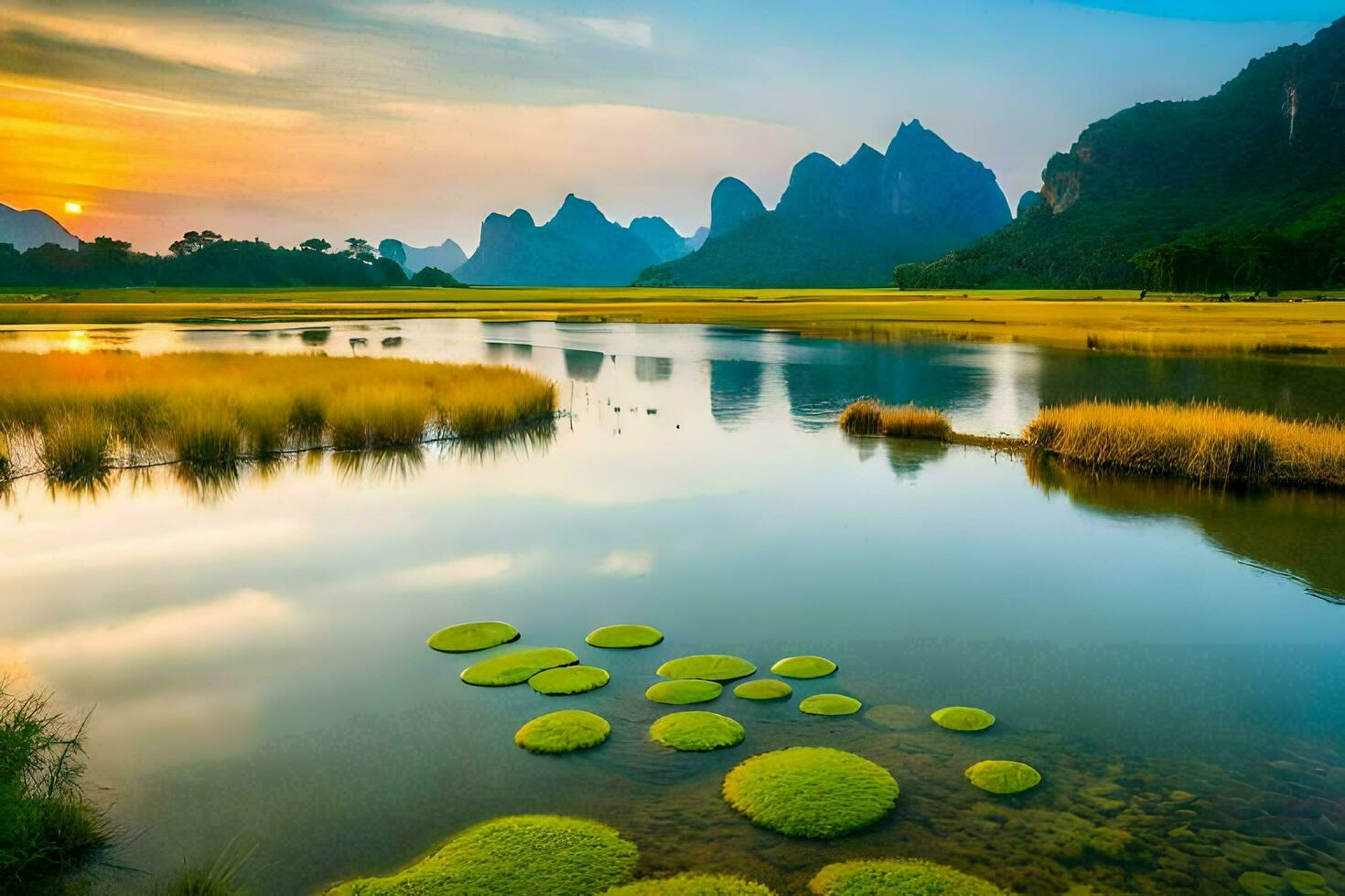 the li river, china, mountains, sunrise, landscape, nature, hd wallpaper. AI-Generated 30295882 ...