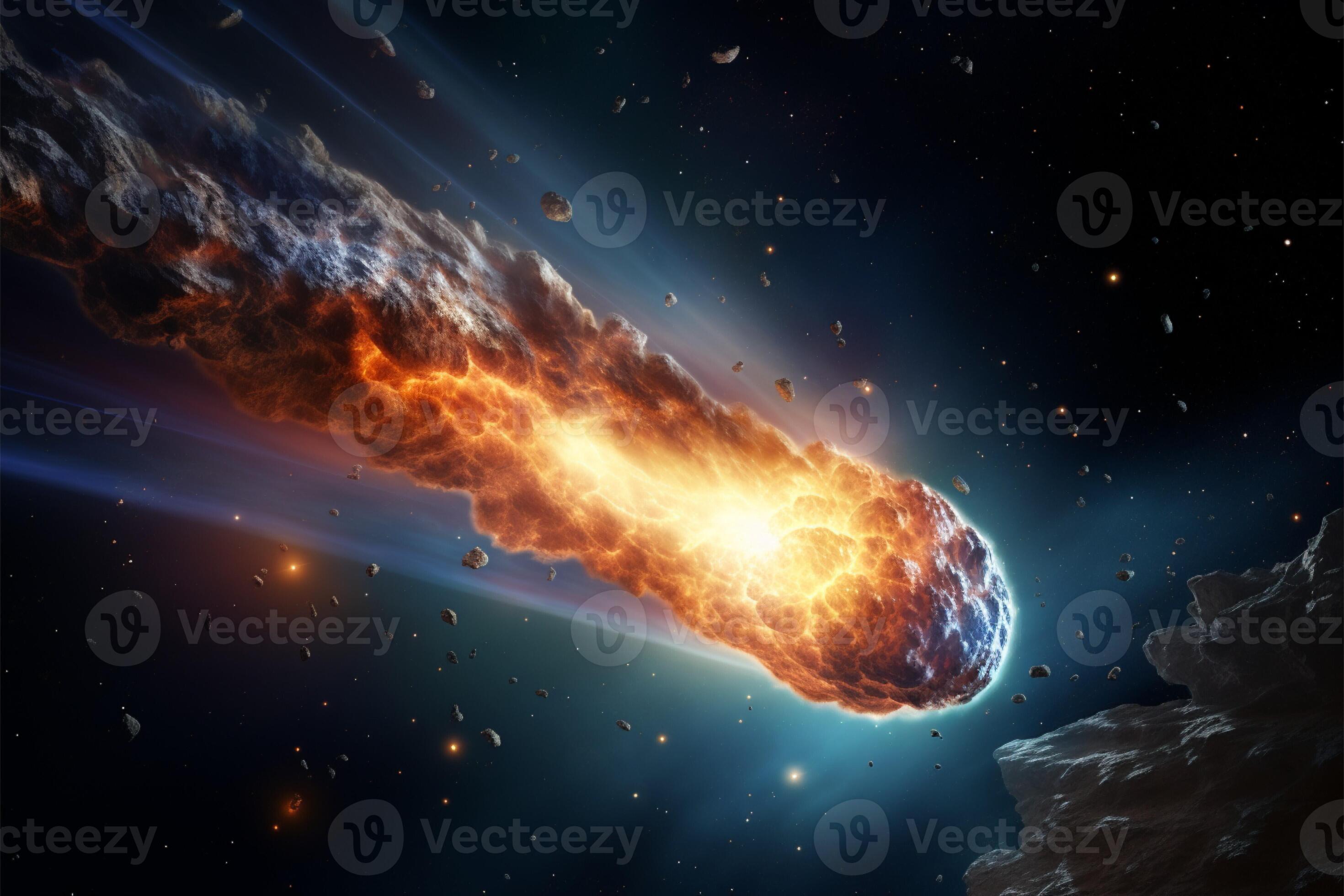 Celestial cataclysm comet, asteroid, meteorite rain against starry apocalypse AI Generated ...