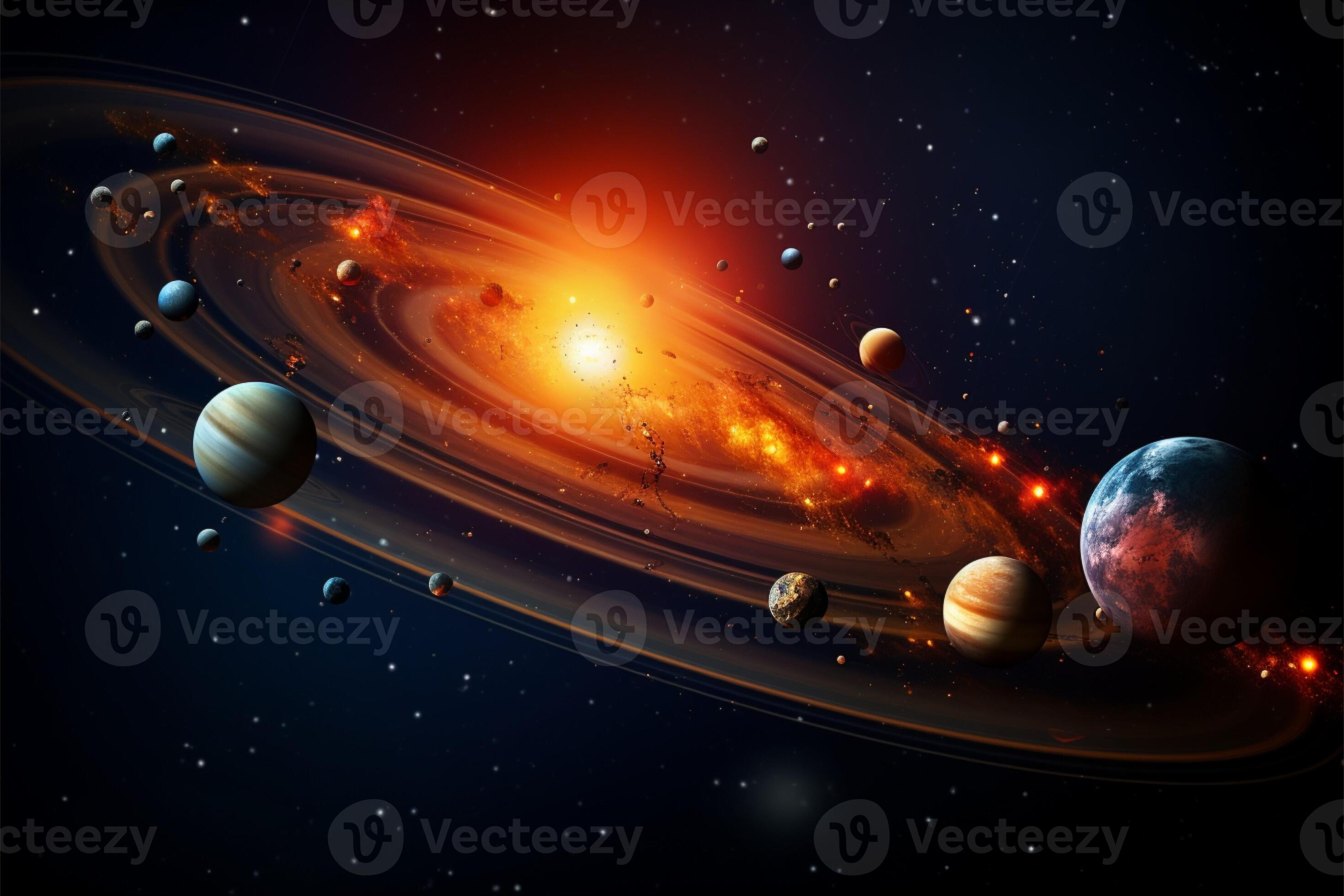 Complete solar system realistic space background featuring all planets ...