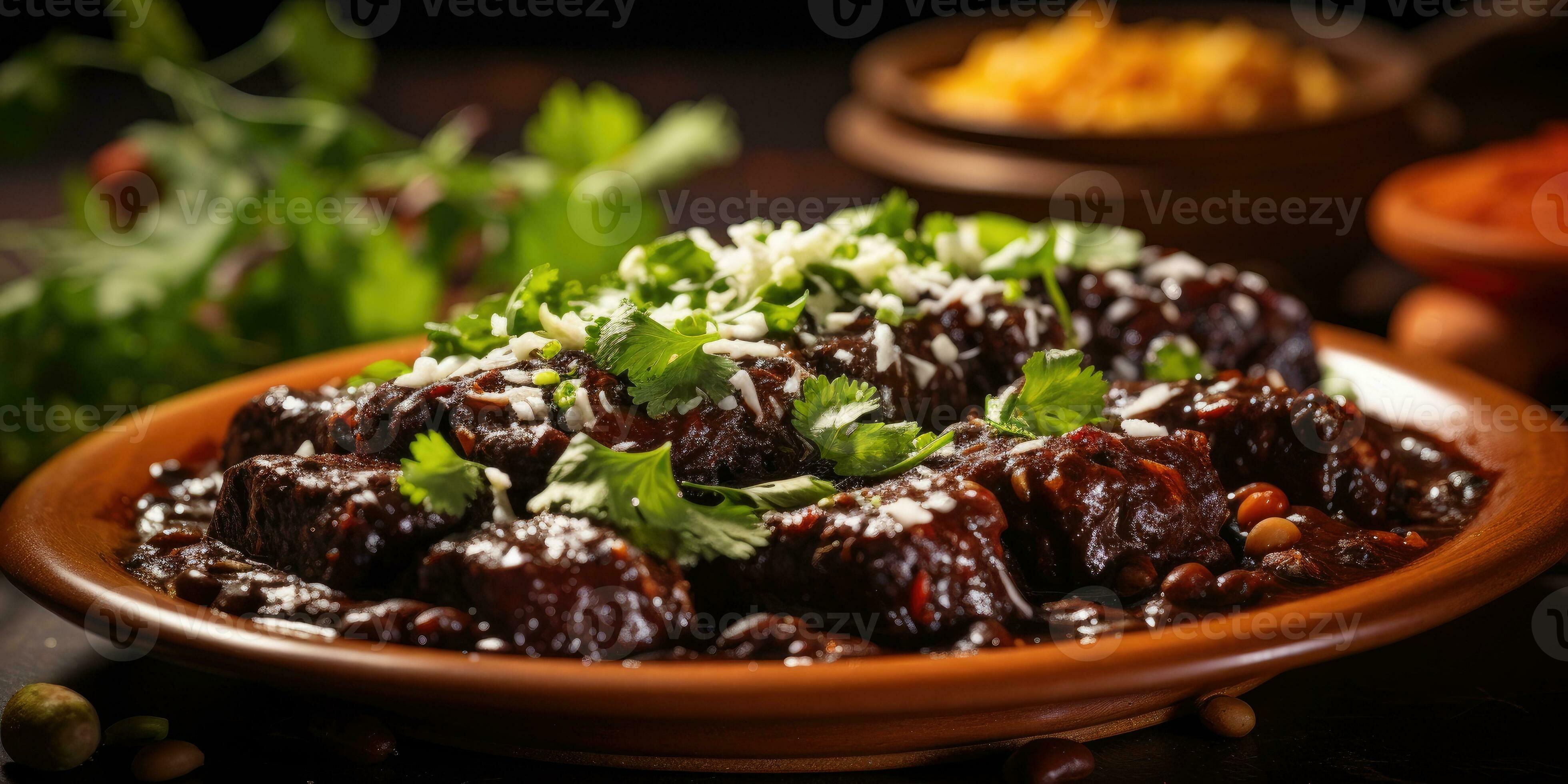 Mexico's national dish, mole sauce. Dish close-up. Generative AI ...