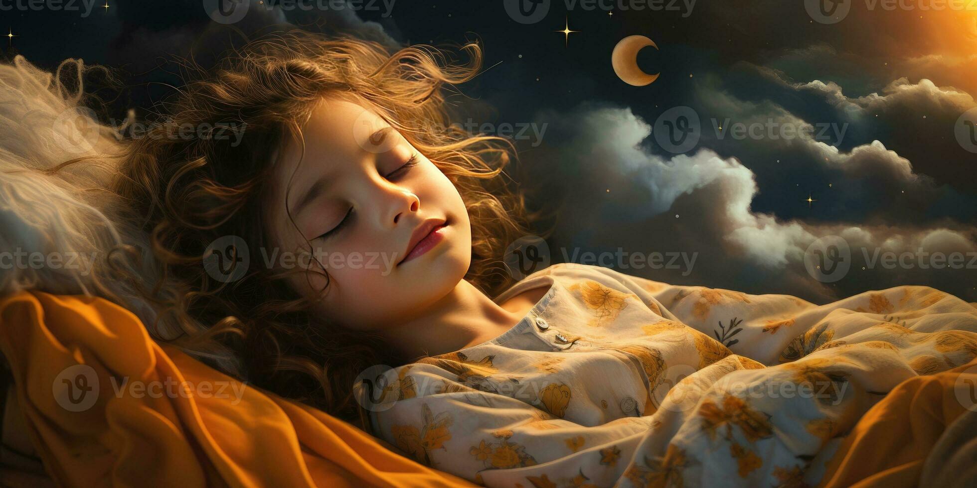 Little cute sleeping girl. Dream theme. Generative AI 30328487 Stock ...