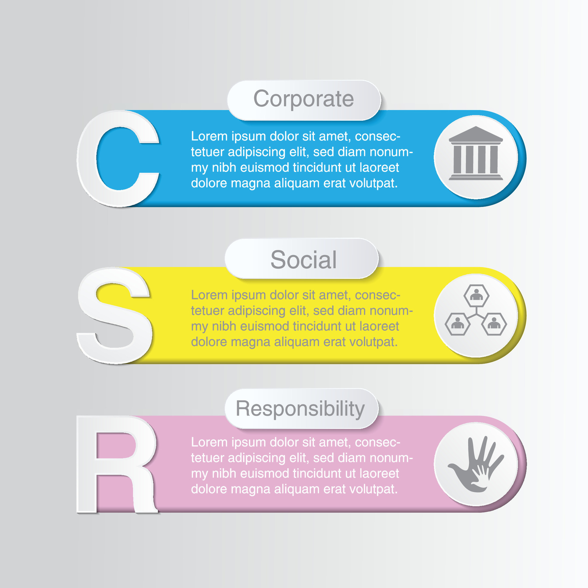 infographic chart with three steps. CSR Corporate Social Responsibility ...