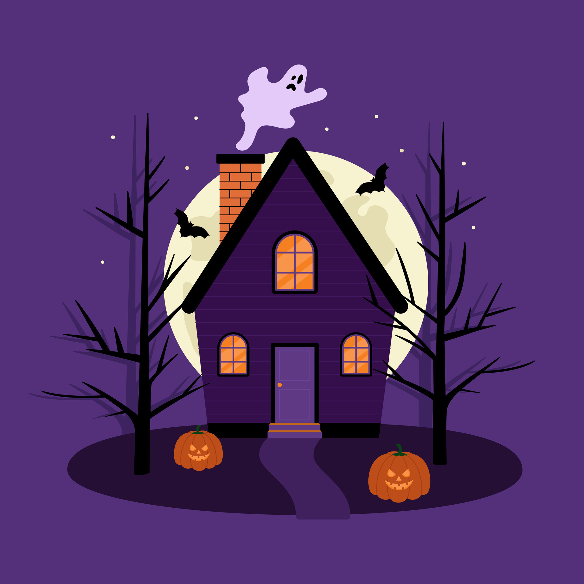Haunted Halloween House Clipart With Trees