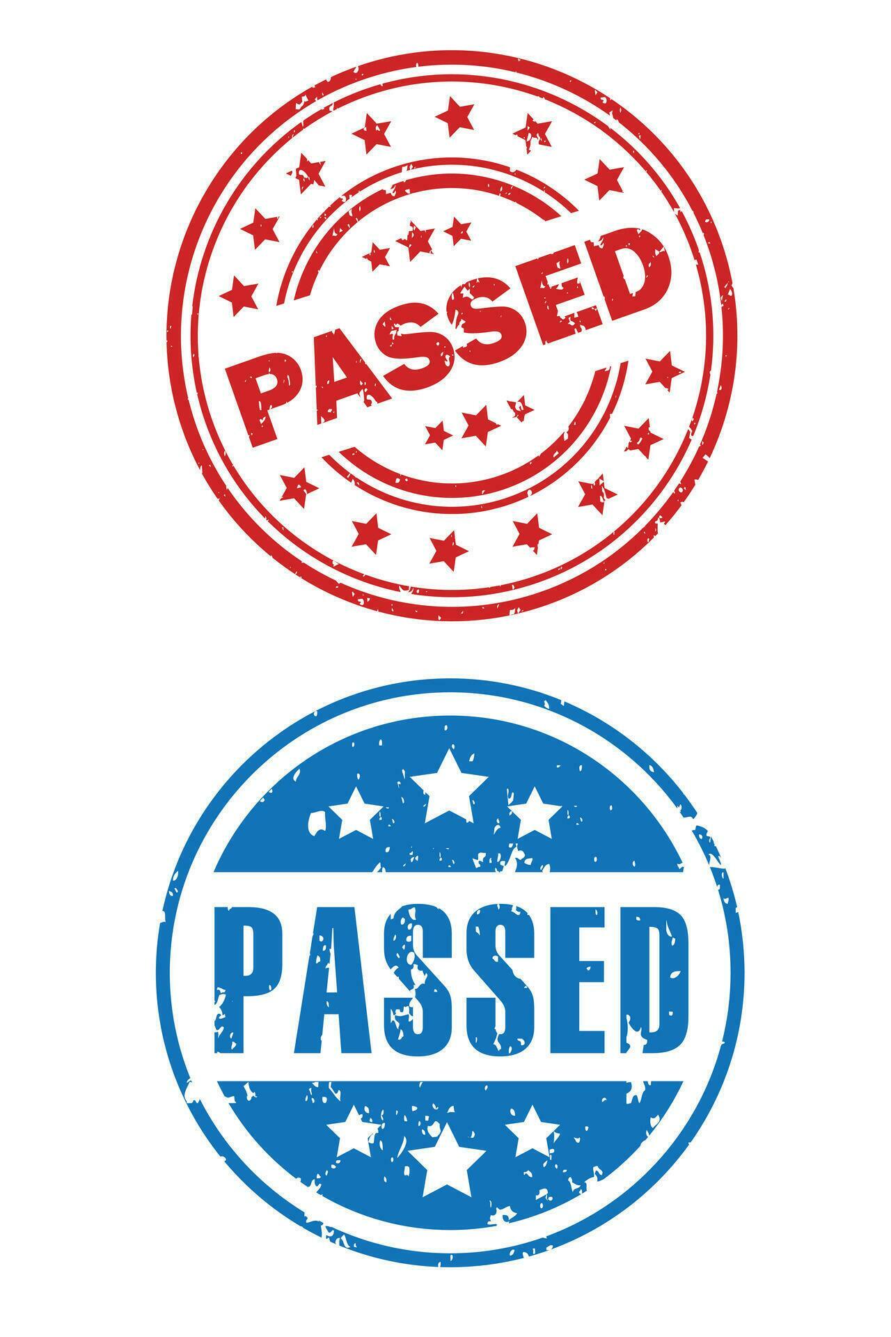 Circle Passed Vector Stamp in green and red colors. passing rubber stamp on white background ...