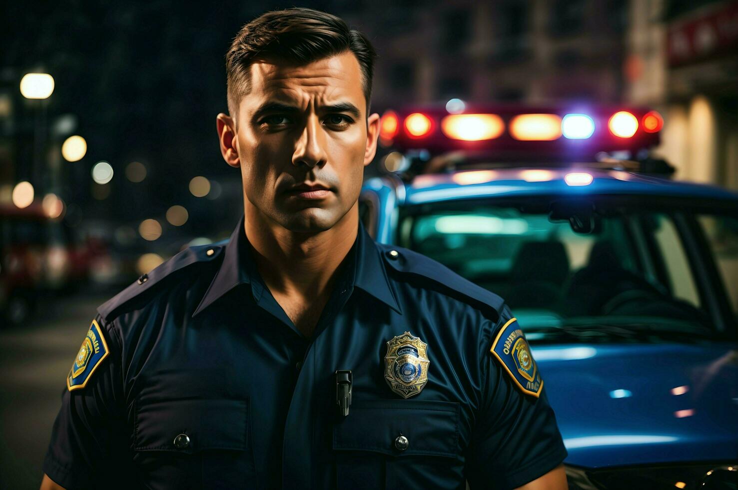 Ai Generative Portrait Of Handsome Police Officer Police Car In