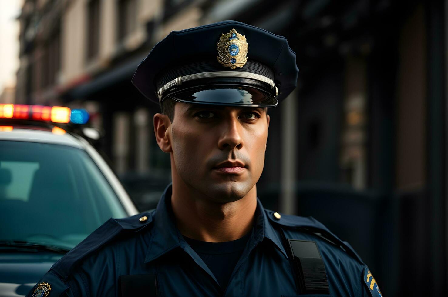 Ai Generative Portrait Of Handsome Police Officer Police Car In