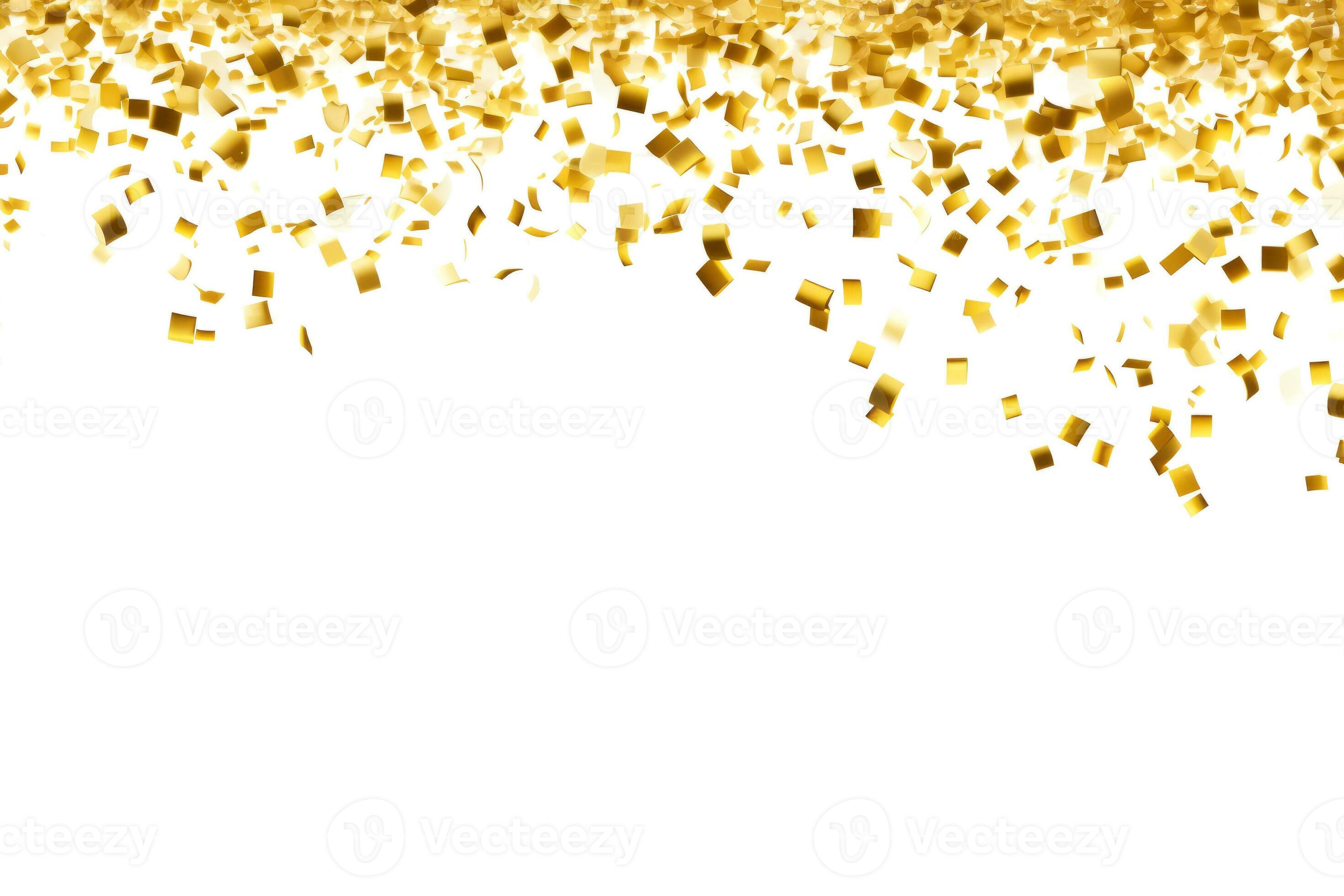 Gold confetti falling down in front of a white background. AI generated 30345409 Stock Photo at ...