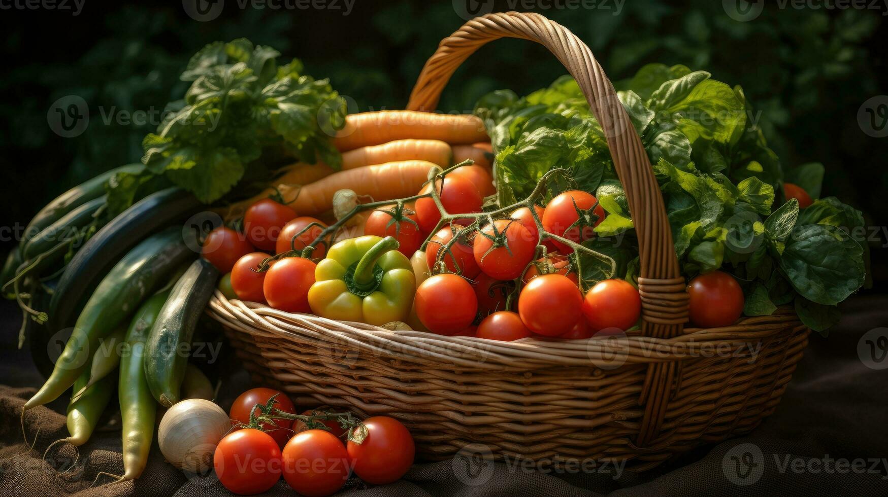 Wicker basket with fresh organic vegetables AI Generated 30353720 Stock Photo at Vecteezy
