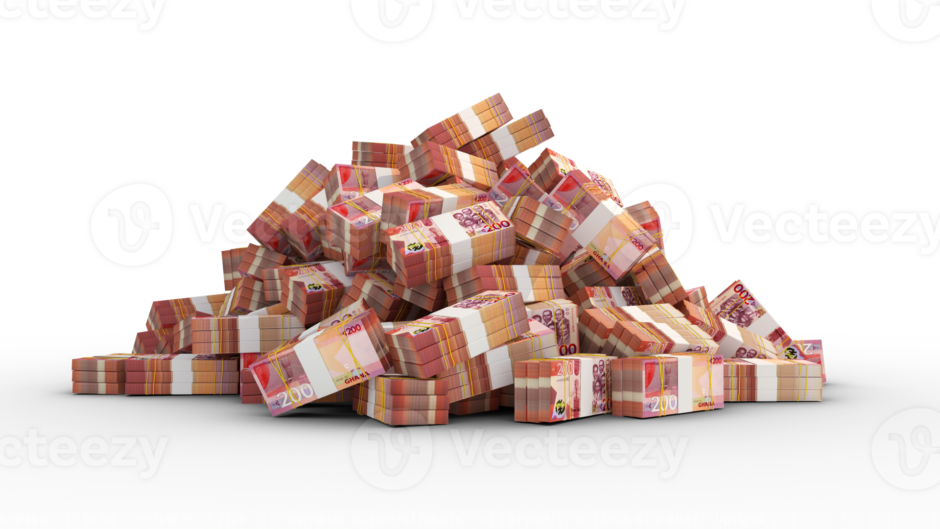 Big Pile Of Bundles Of 200 Ghanaian Cedi Notes 3d Rendering Of Stacks Of Cash 30353724 Png