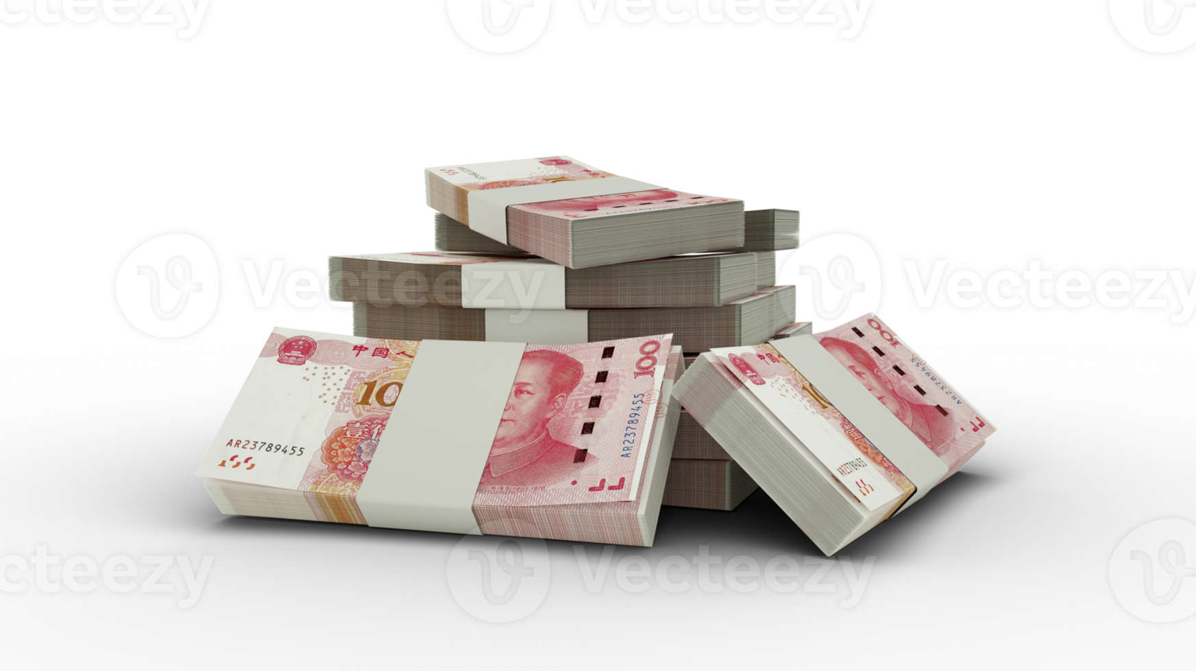 3d Rendering Of Stack Of Chinese Yuan Notes Bundles Of Chinese Currency Notes Isolated On