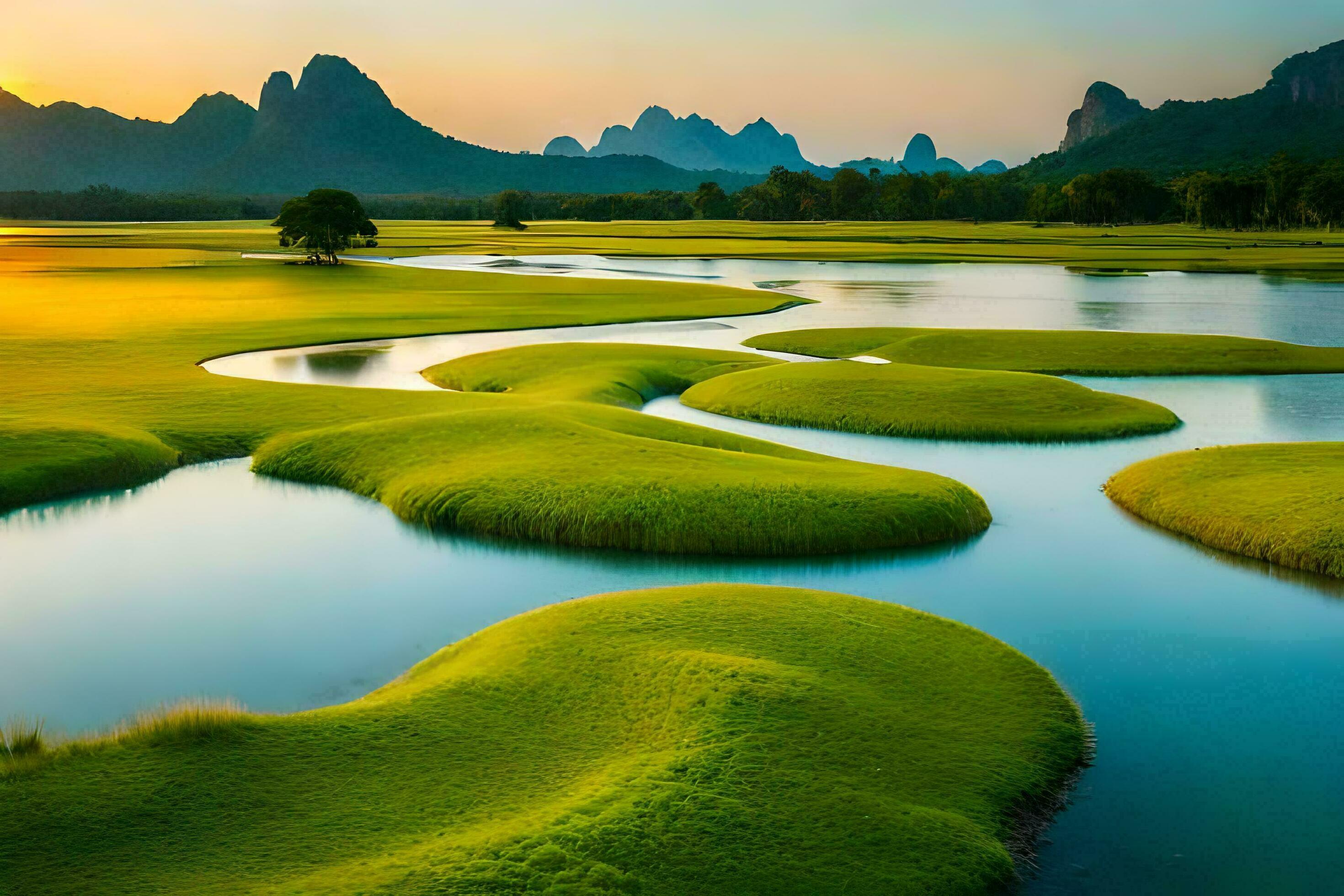 the li river, china, mountains, grass, water, landscape hd wallpaper. AI-Generated 30362966 ...