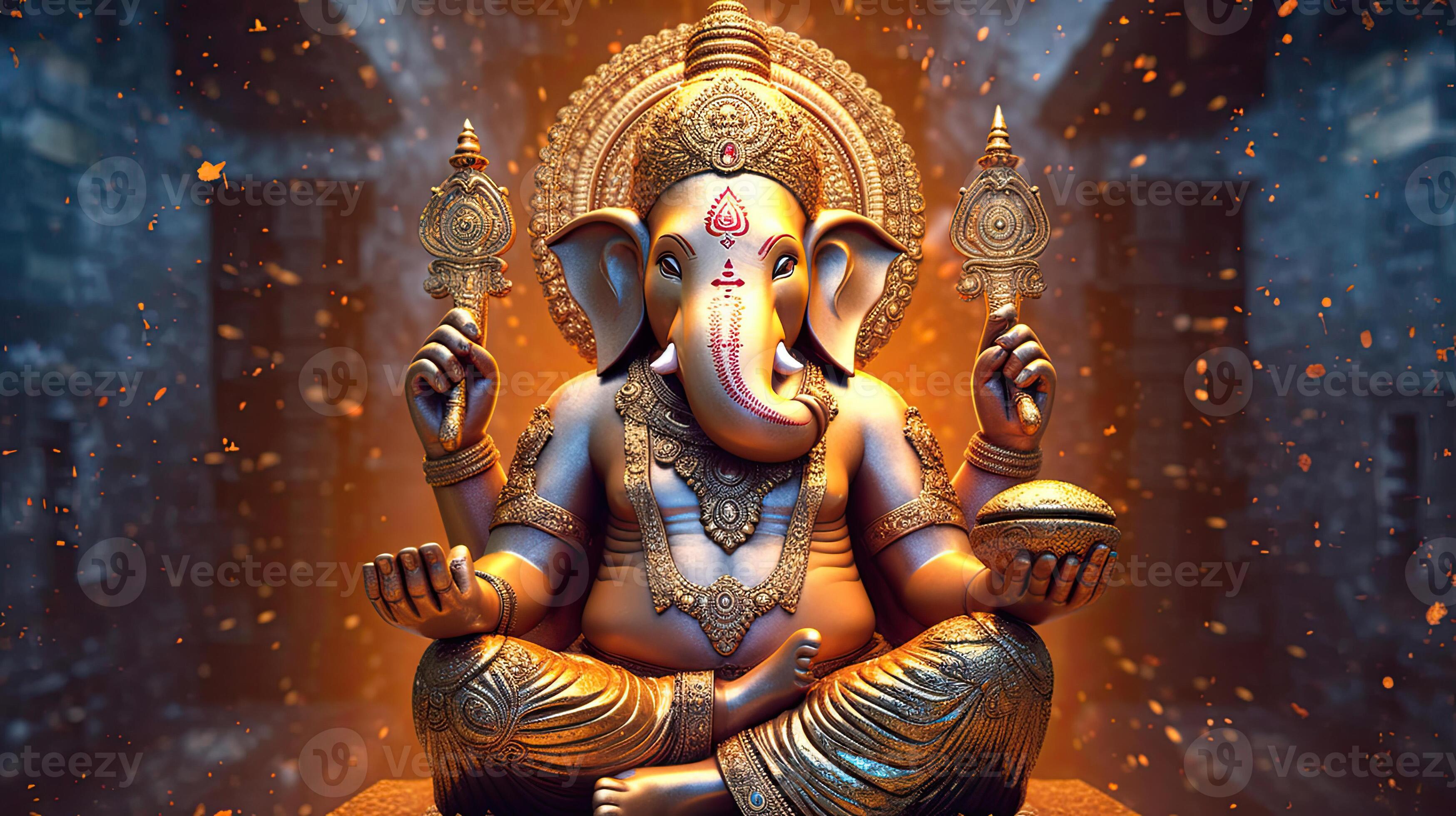 a Lord Ganesha on the background of the universe. Generative Ai ...