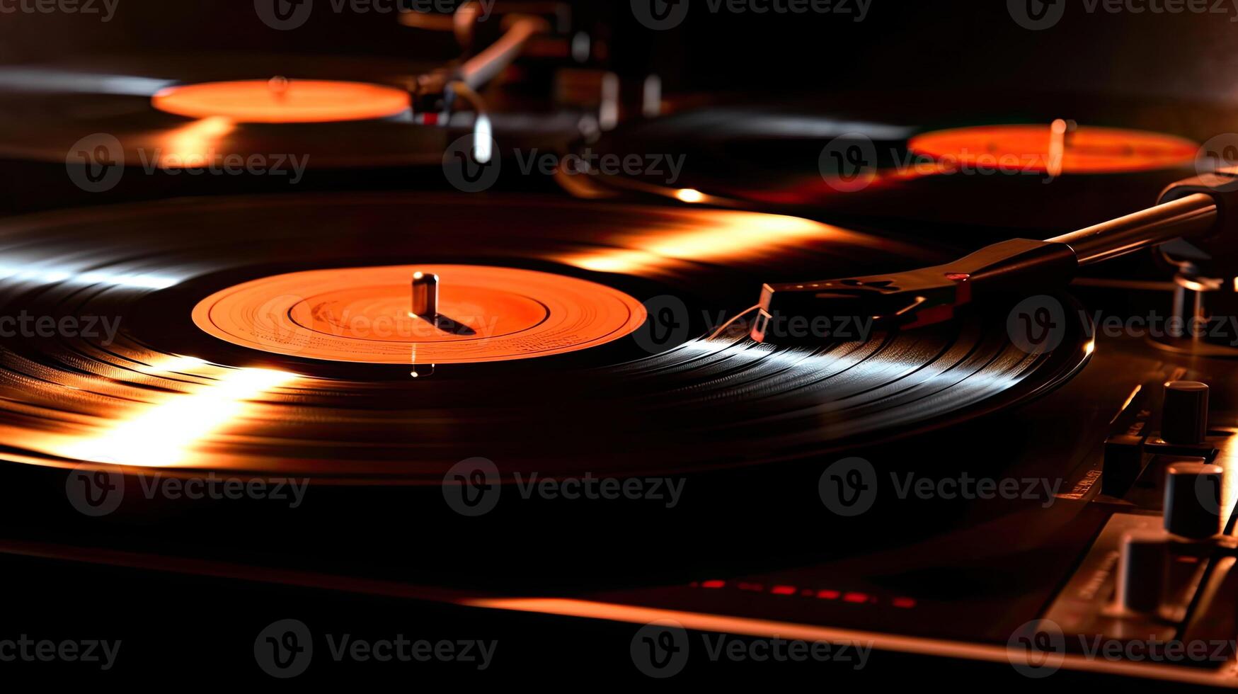 Spinning vinyl records on a dark background. Generative Ai 30389009 Stock Photo at Vecteezy