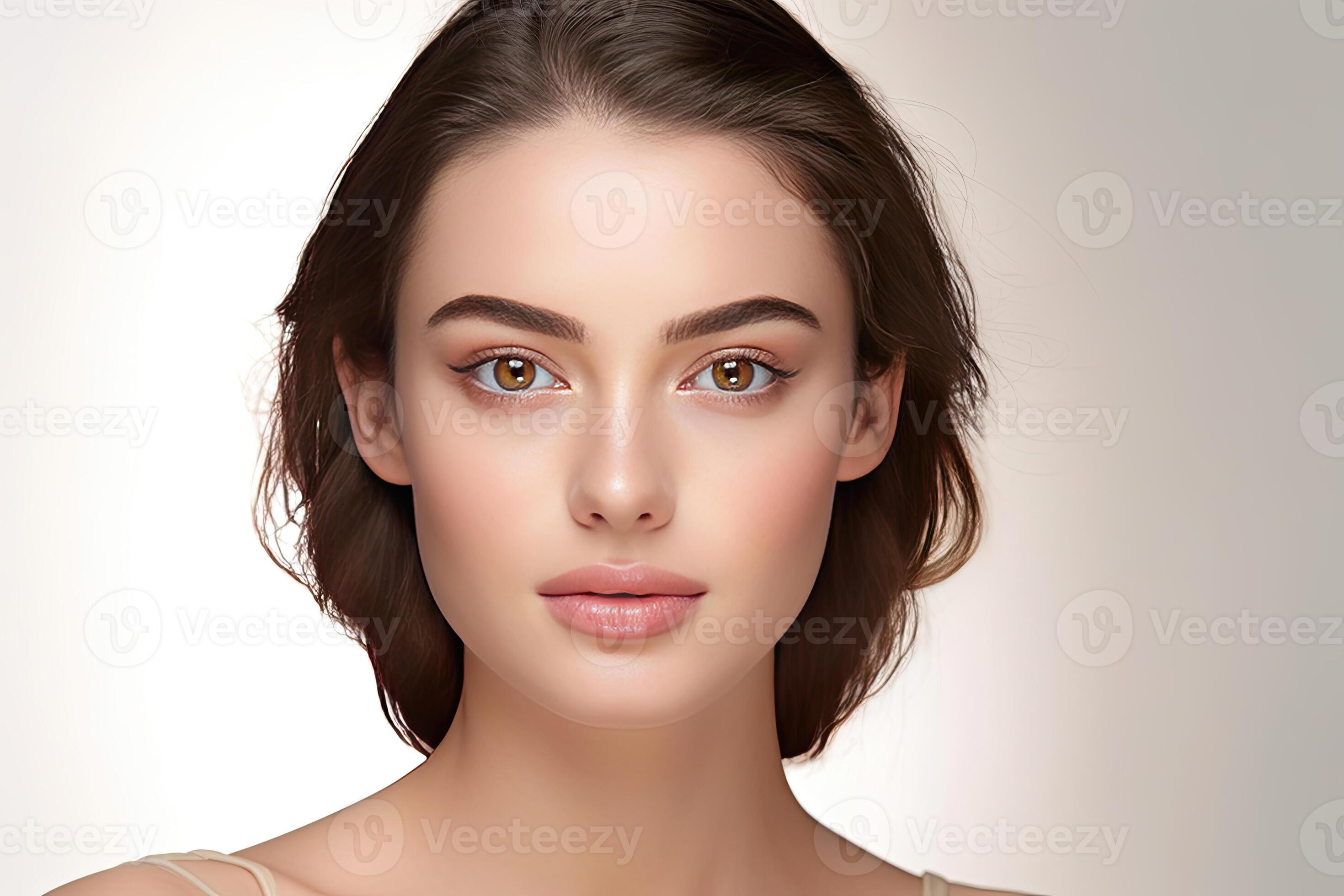 A Women Portrait Beautiful Young Caucasian Woman With Clean Fresh Skin On White Background