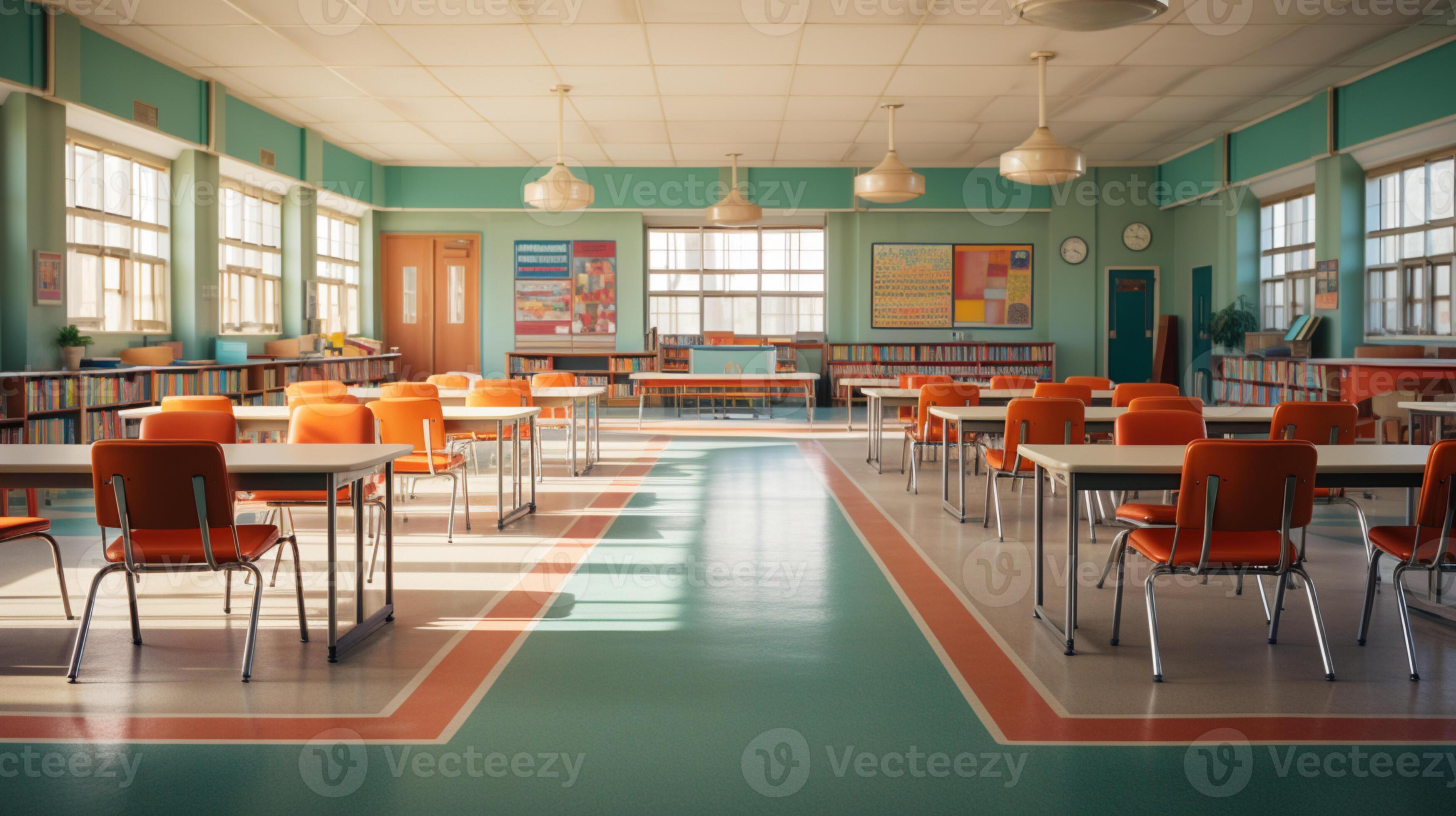 Empty Classroom school without student or teacher, empty chair and ...