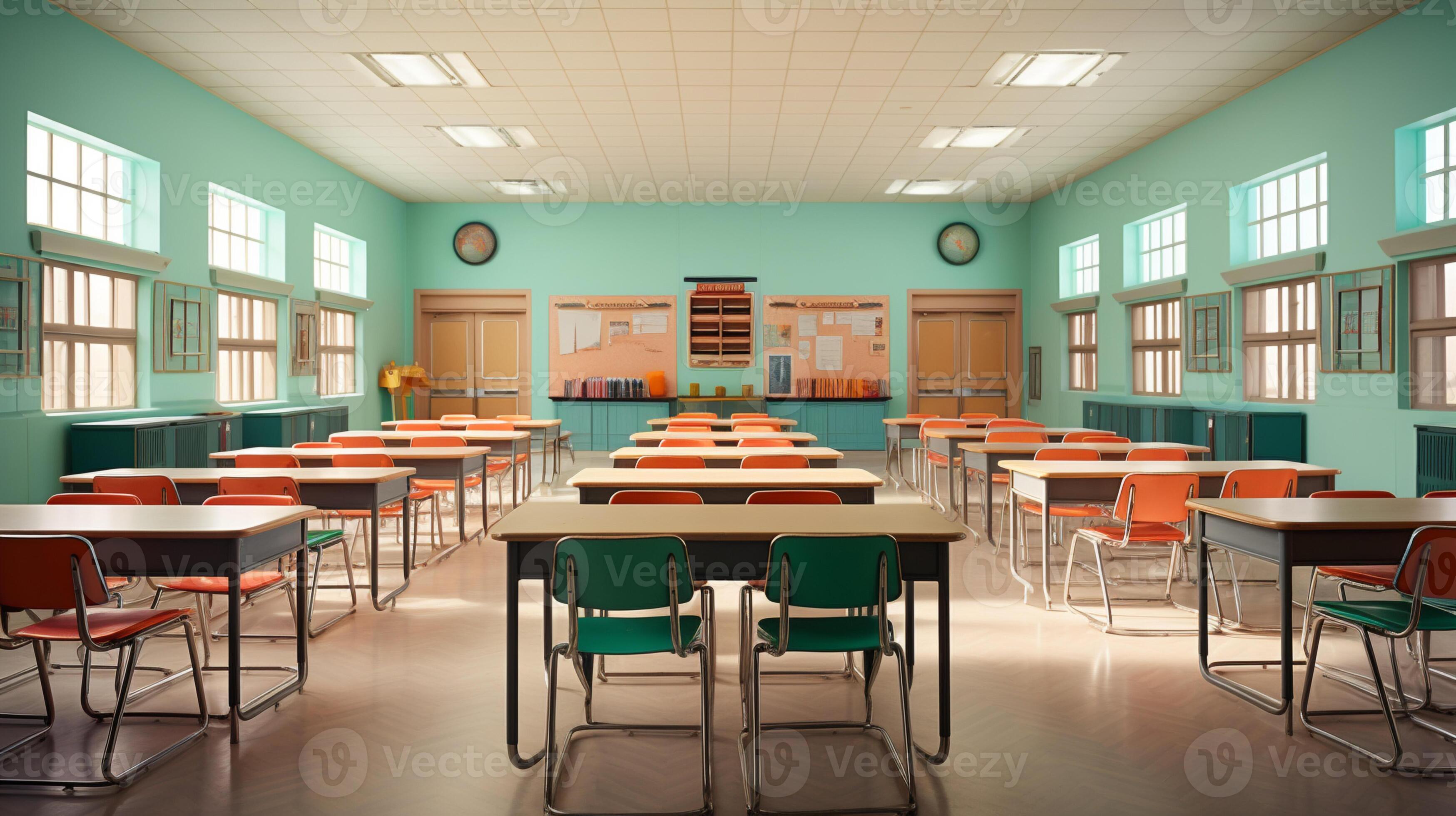 Empty Classroom school without student or teacher, empty chair and table, empty study room, AI ...