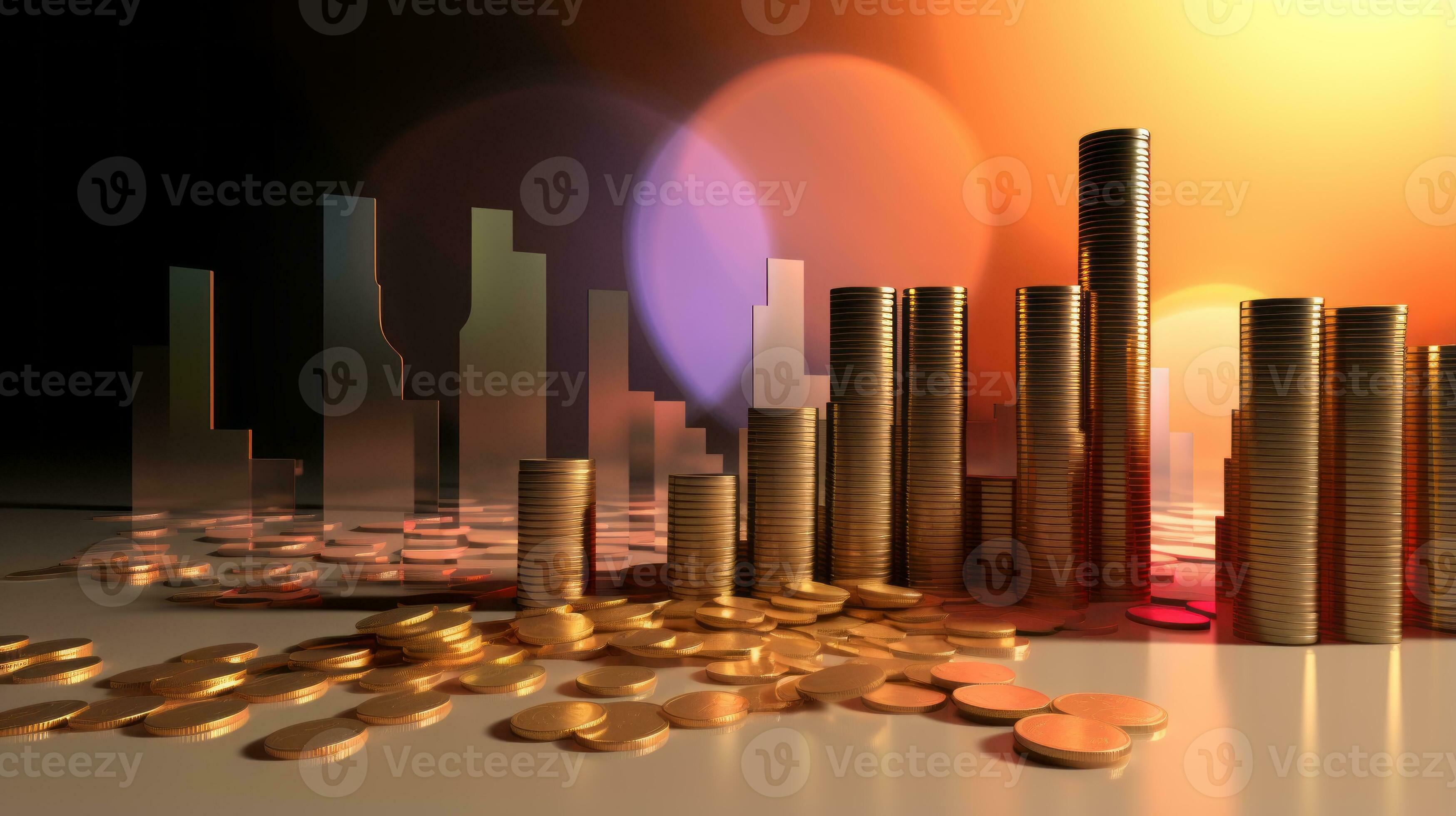 Gold coins next to stacks. Generative AI 30462196 Stock Photo at Vecteezy