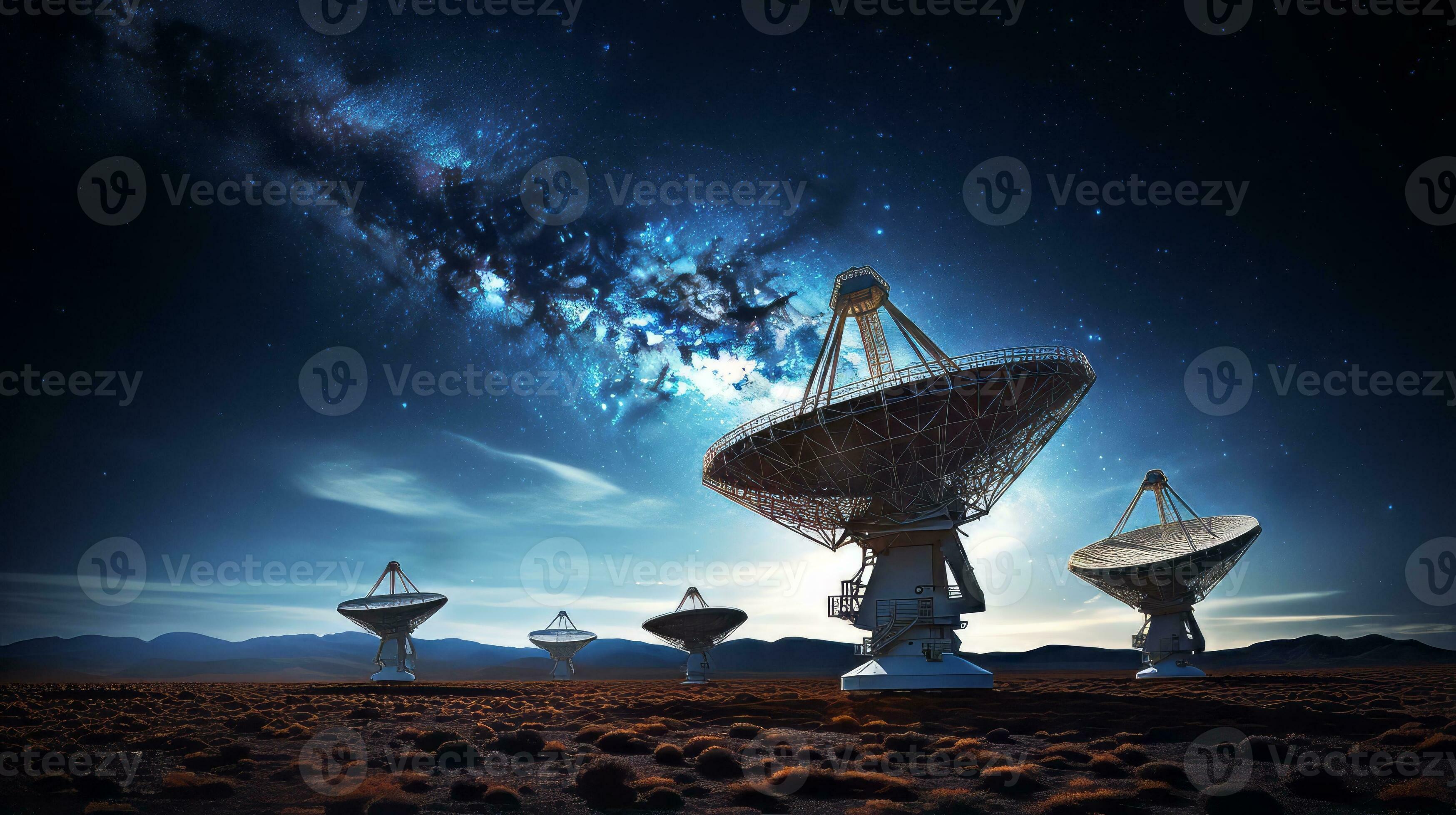 Field of satellite dishes in the desert. Generative AI 30463110 Stock ...