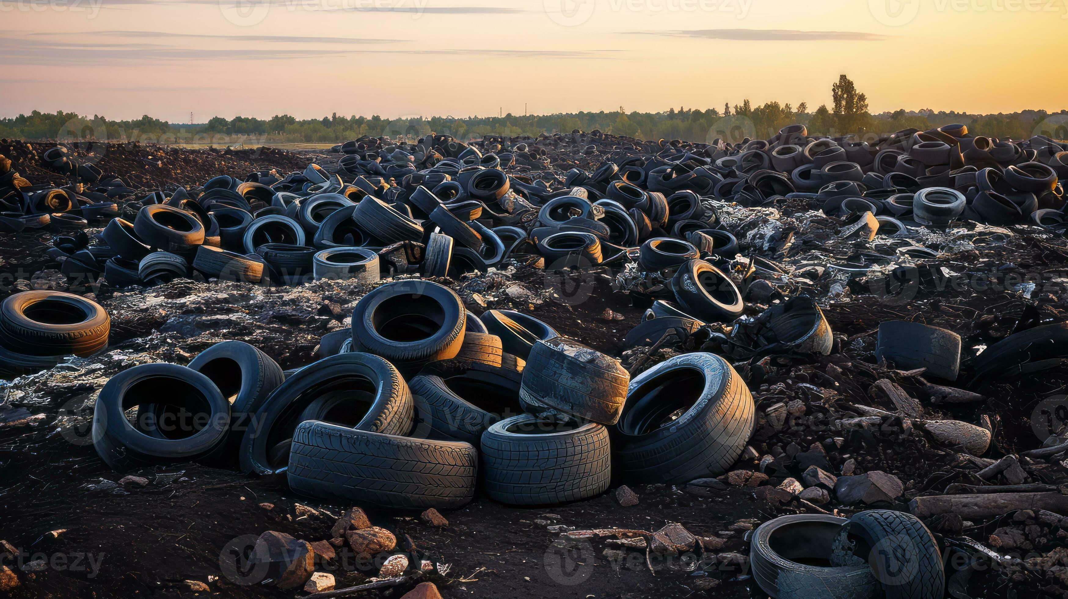 Landfill site with piles of discarded tires. Generative AI 30463378 Stock Photo at Vecteezy