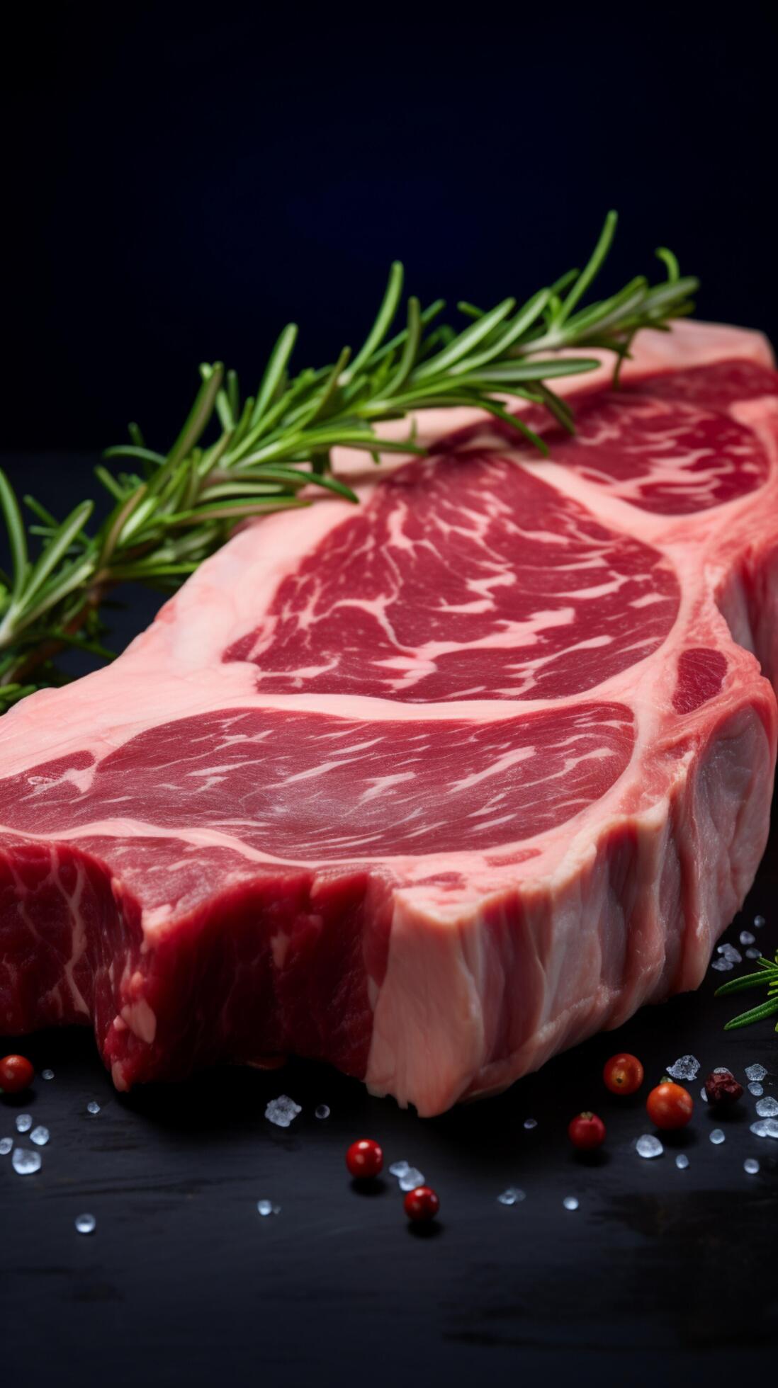 Navy Blue Background Highlights The Close Up Of A Raw T Bone Beef Steak Vertical Mobile