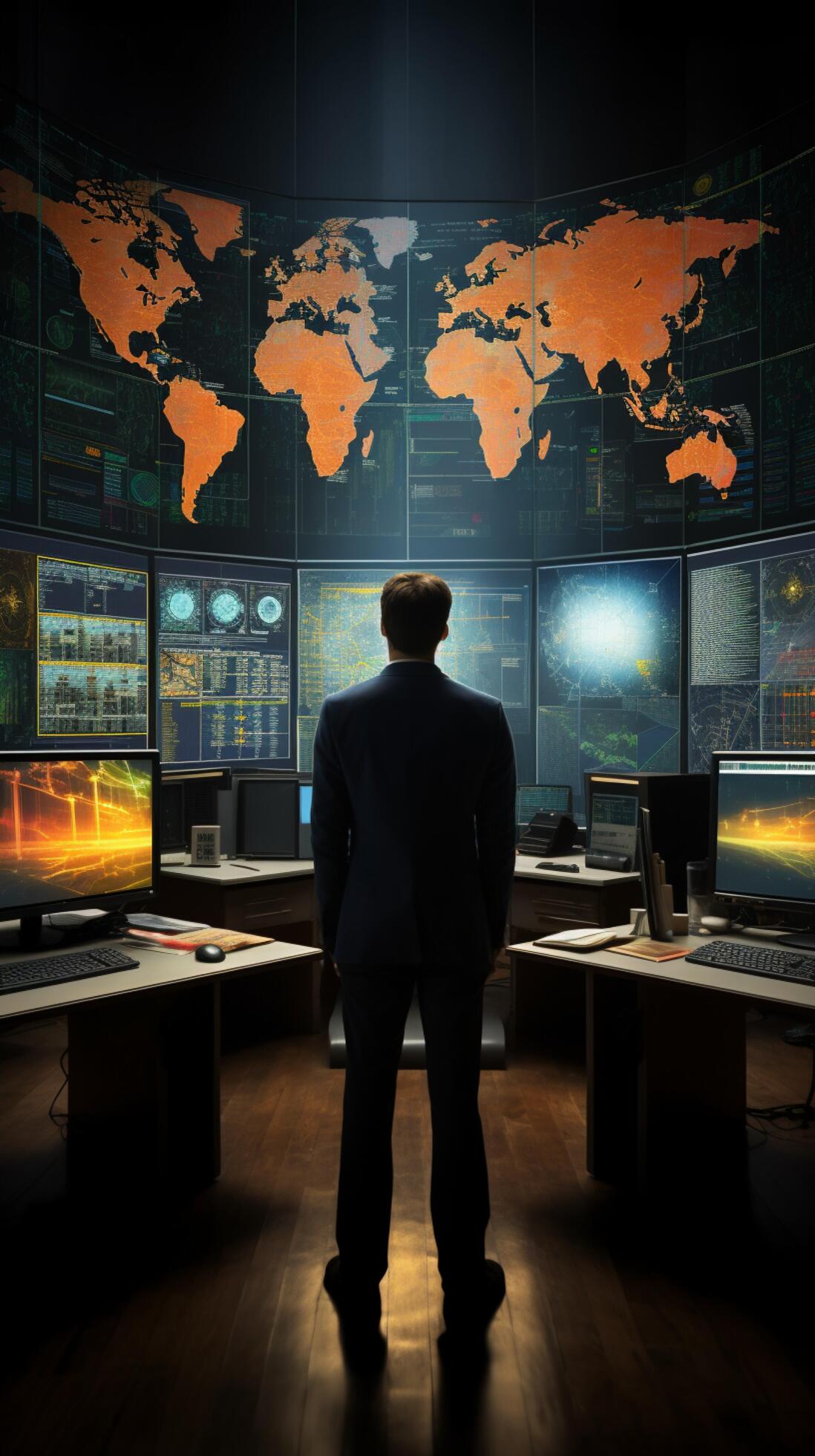 Businessman delves into data visualization to assess and understand ... Businessman delves into data visualization to assess and understand ...