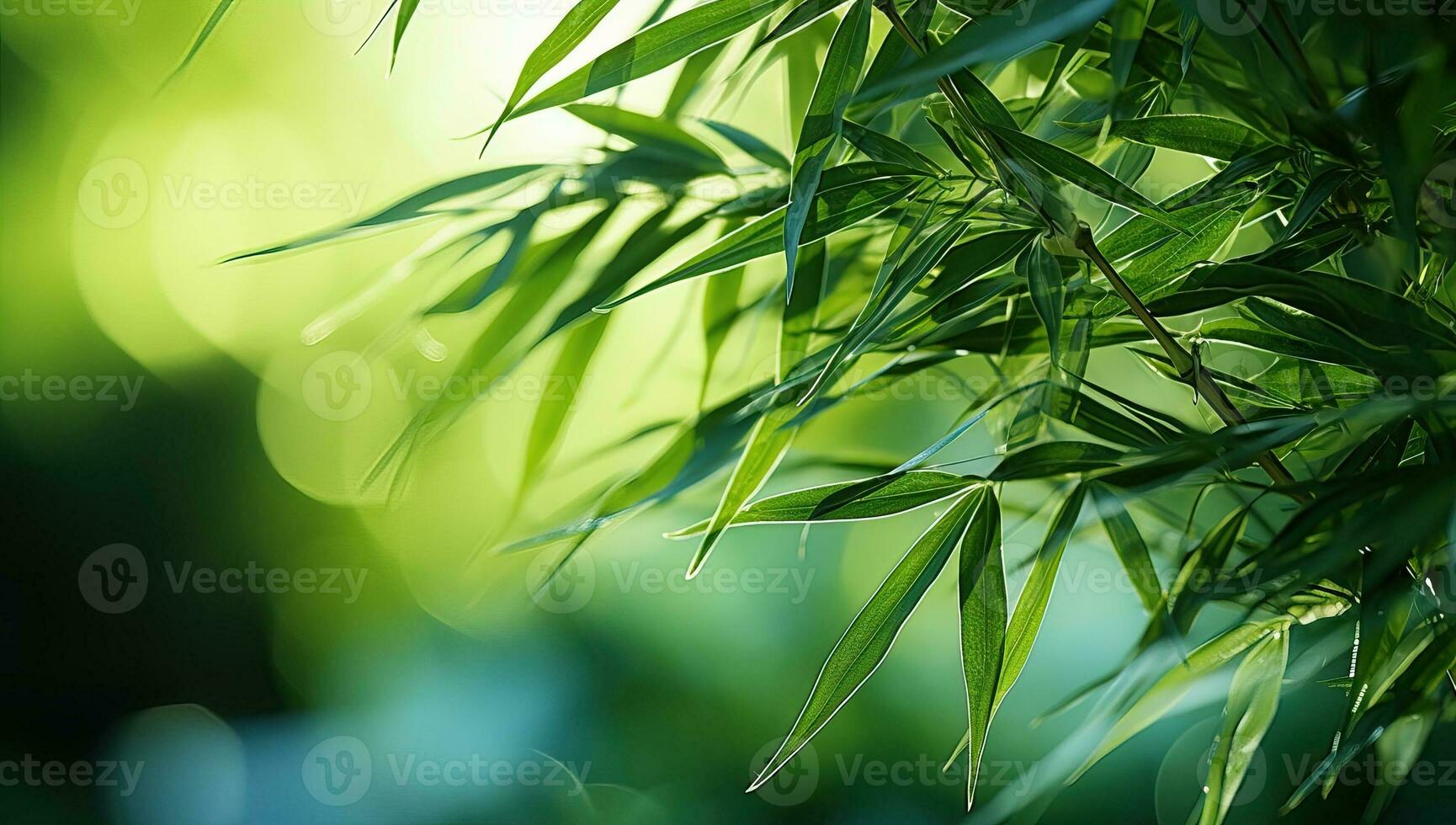 Bamboo Leaves On Green Background Shallow Depth Of Field Selective Focus Ai Generated