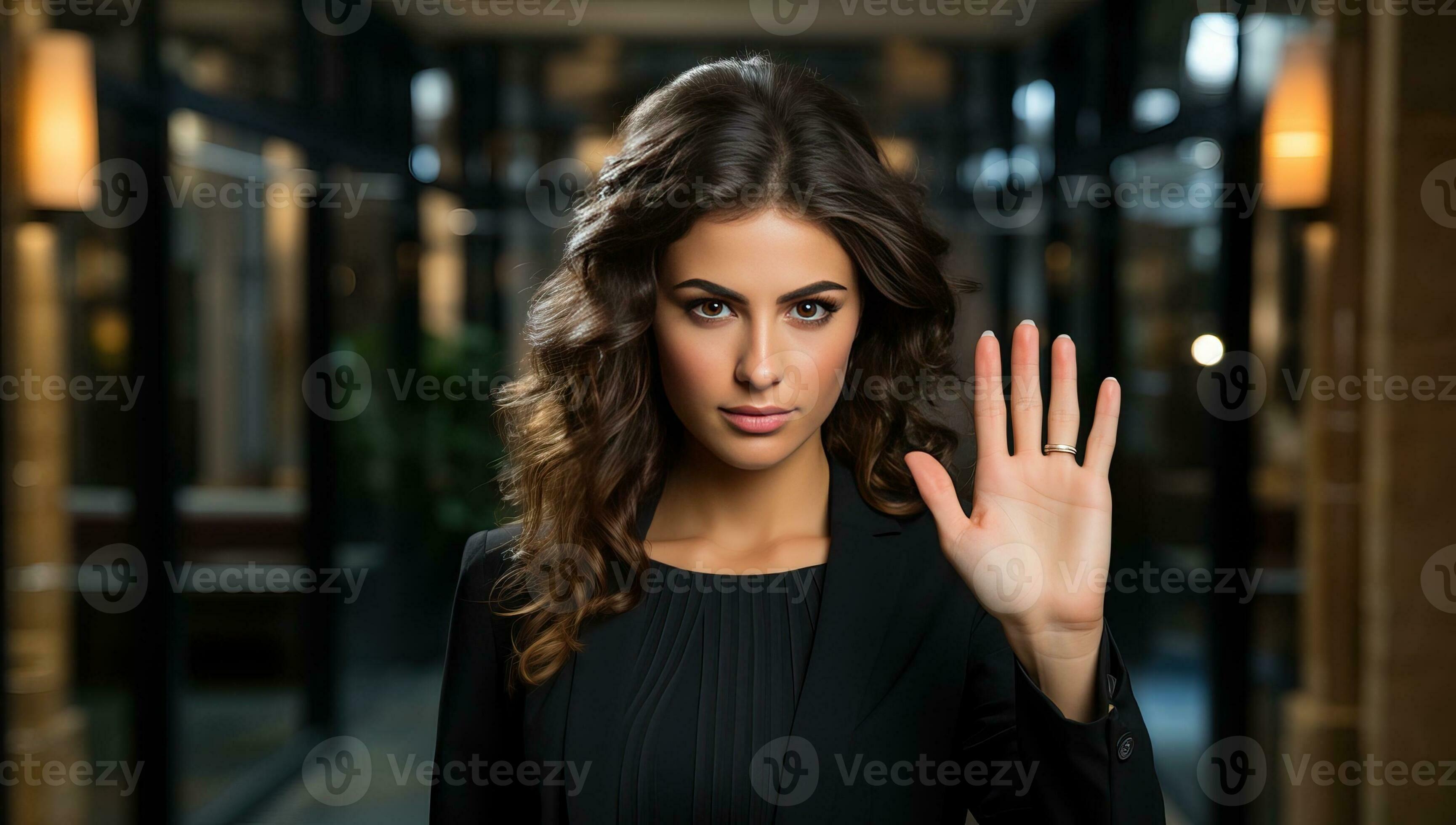 Portrait Of Young Business Woman Showing Stop Gesture With Her Hand Ai Generated 30471334
