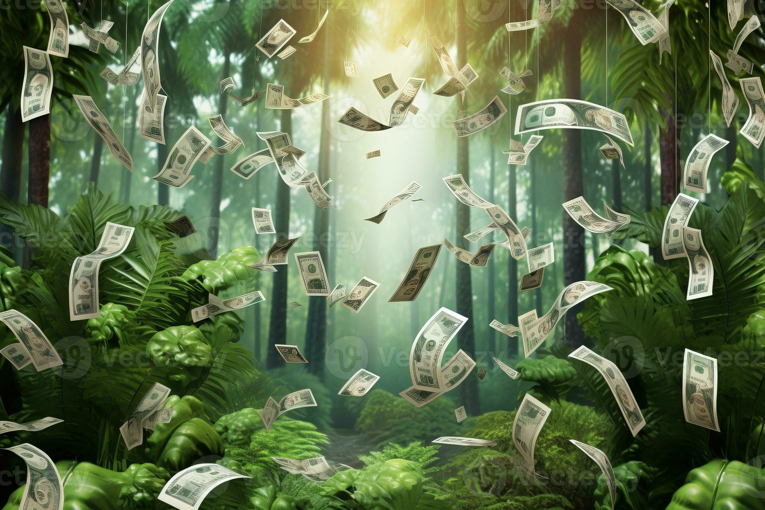 Money rain in the jungle. AI Generated. 30472047 Stock Photo at Vecteezy