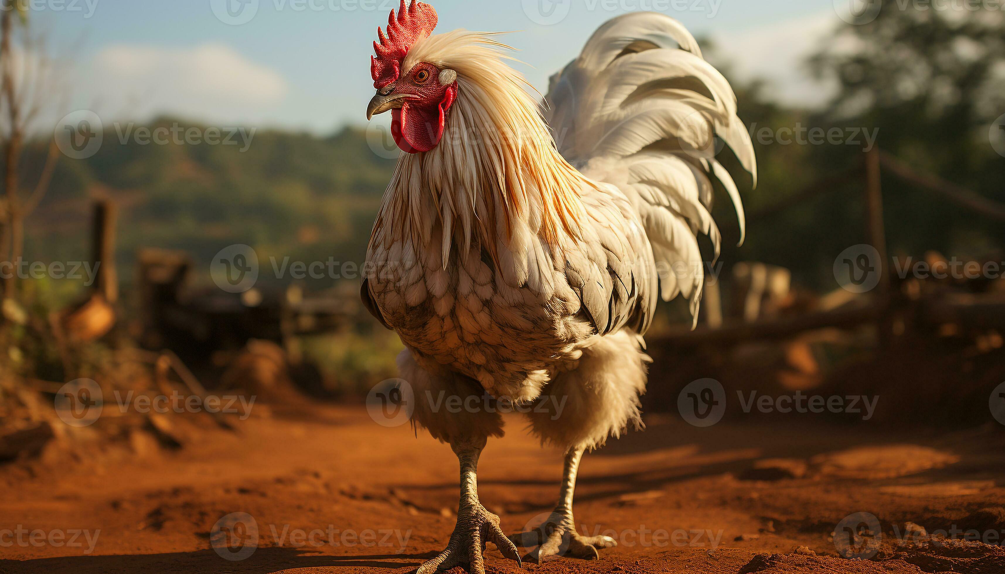 A majestic rooster stands in the meadow, free and proud generated by AI 30484322 Stock Photo at ...