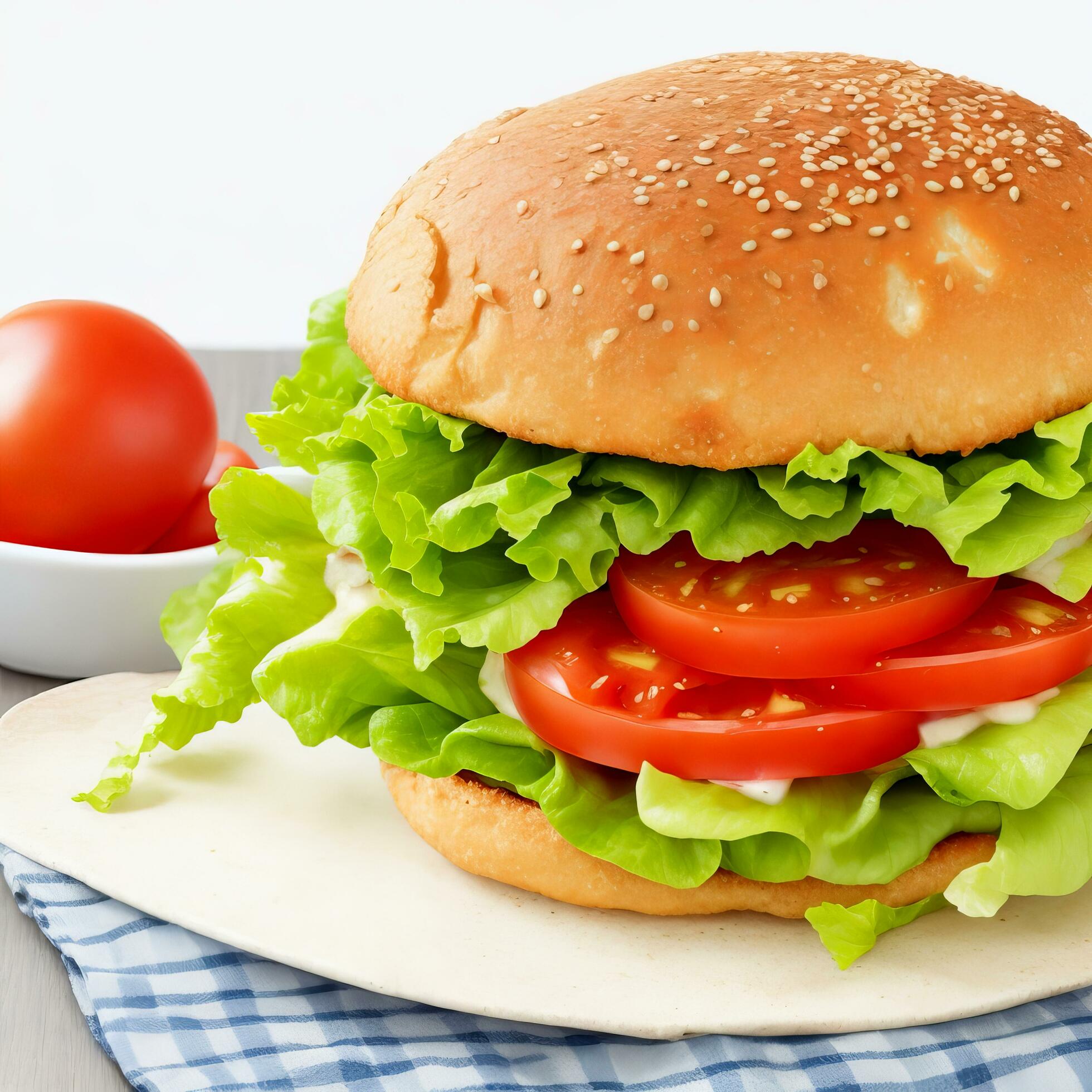 Crisp chicken burger with tomato onion cheese lettuce. ai generated ... Crisp chicken burger with tomato onion cheese lettuce. ai generated ...