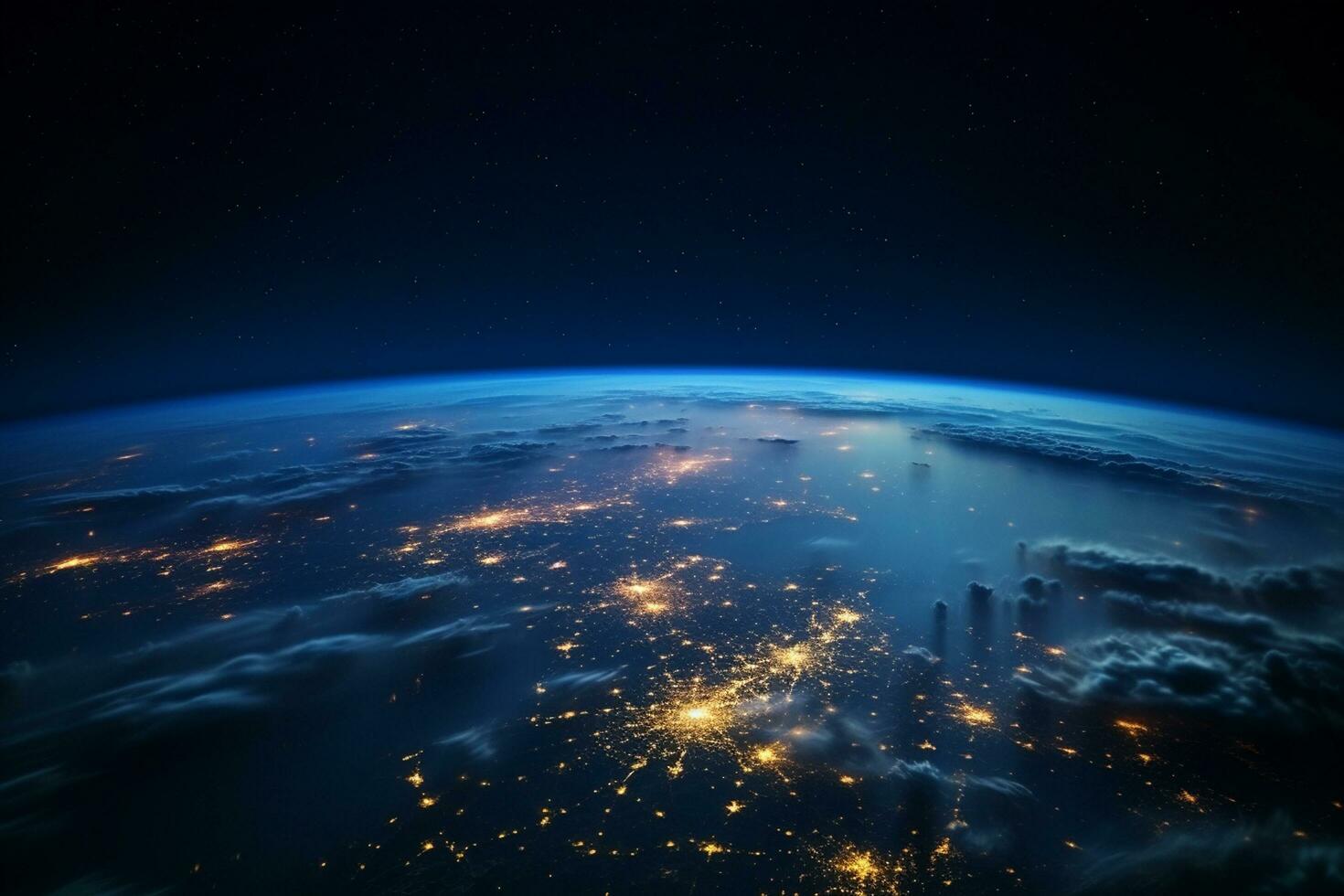Night view of planet Earth from space. Elements of this image furnished by NASA Ai Generated ...