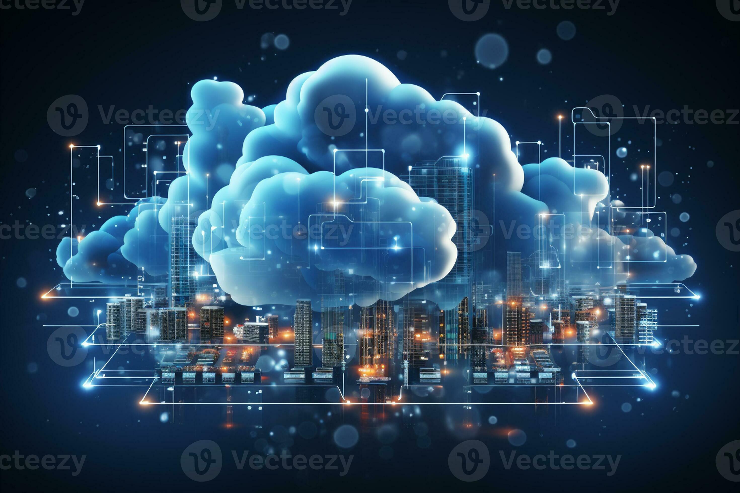 Cloud computing technology concept. 3d rendering toned image double ...