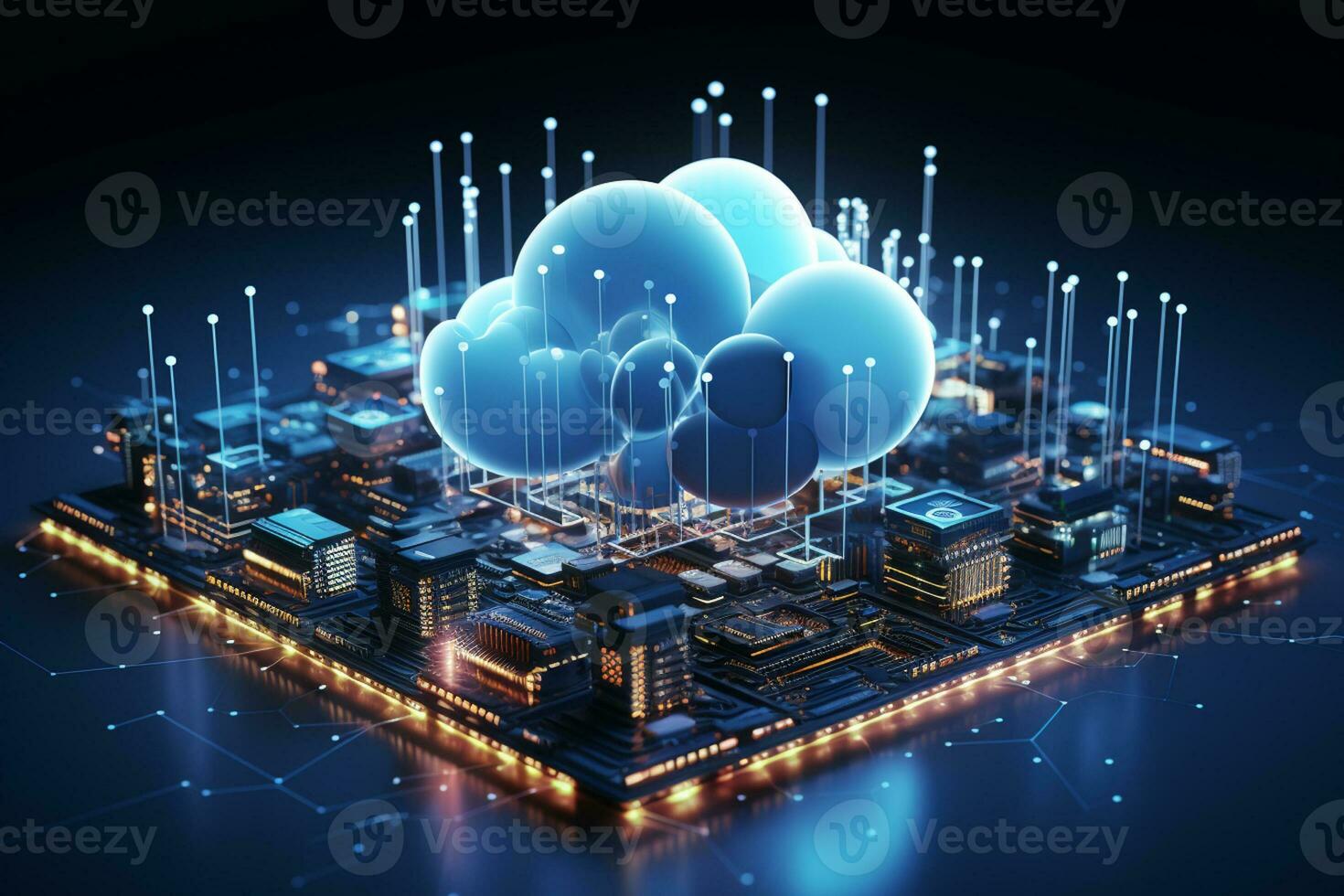 Cloud computing technology concept. 3d rendering toned image double ...