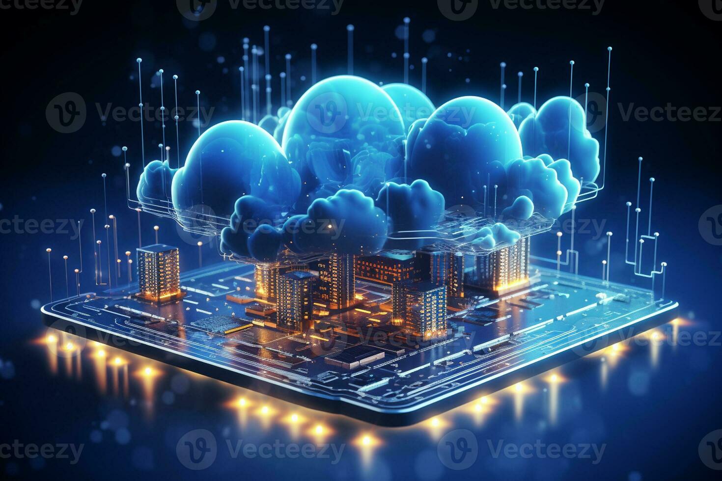 Cloud computing technology concept. 3d rendering toned image double exposure Ai Generated ...