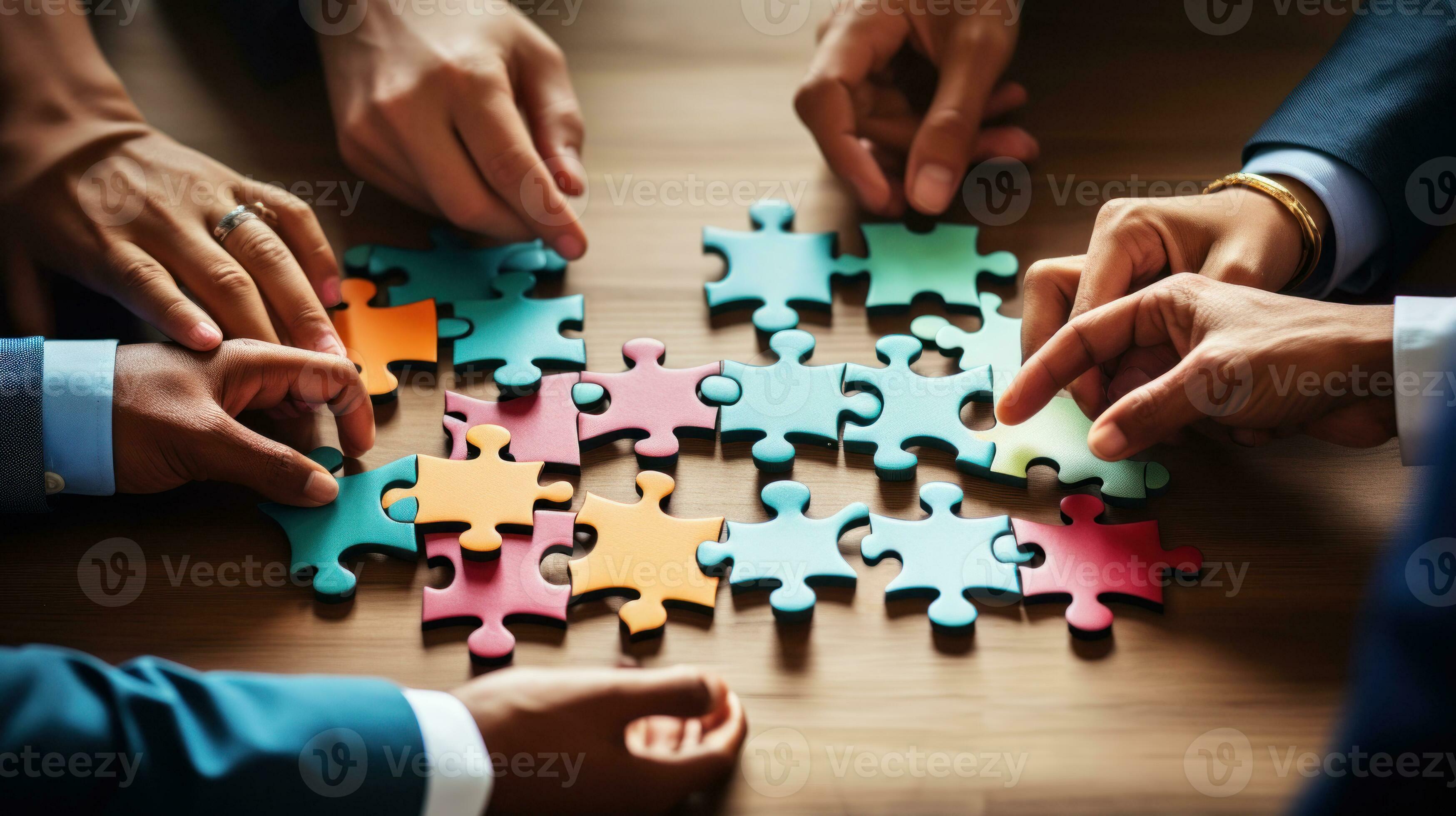 Business people putting together puzzle pieces. Generative AI 30501436 ... Business people putting together puzzle pieces. Generative AI 30501436 ...