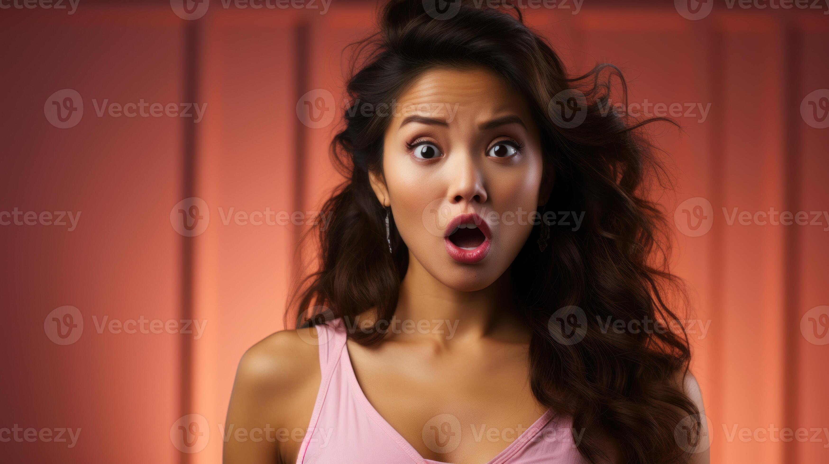 Confused Asian girl in front of a pink background. Generative AI ...