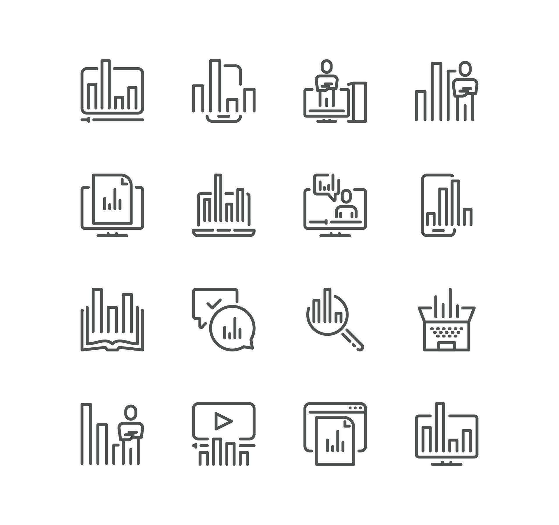 Set of graph related icons, chart, graphic, statistics, column chart ...
