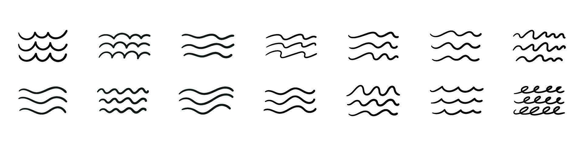 Sea wave pattern with simple water lines and brush strokes. icons of ...