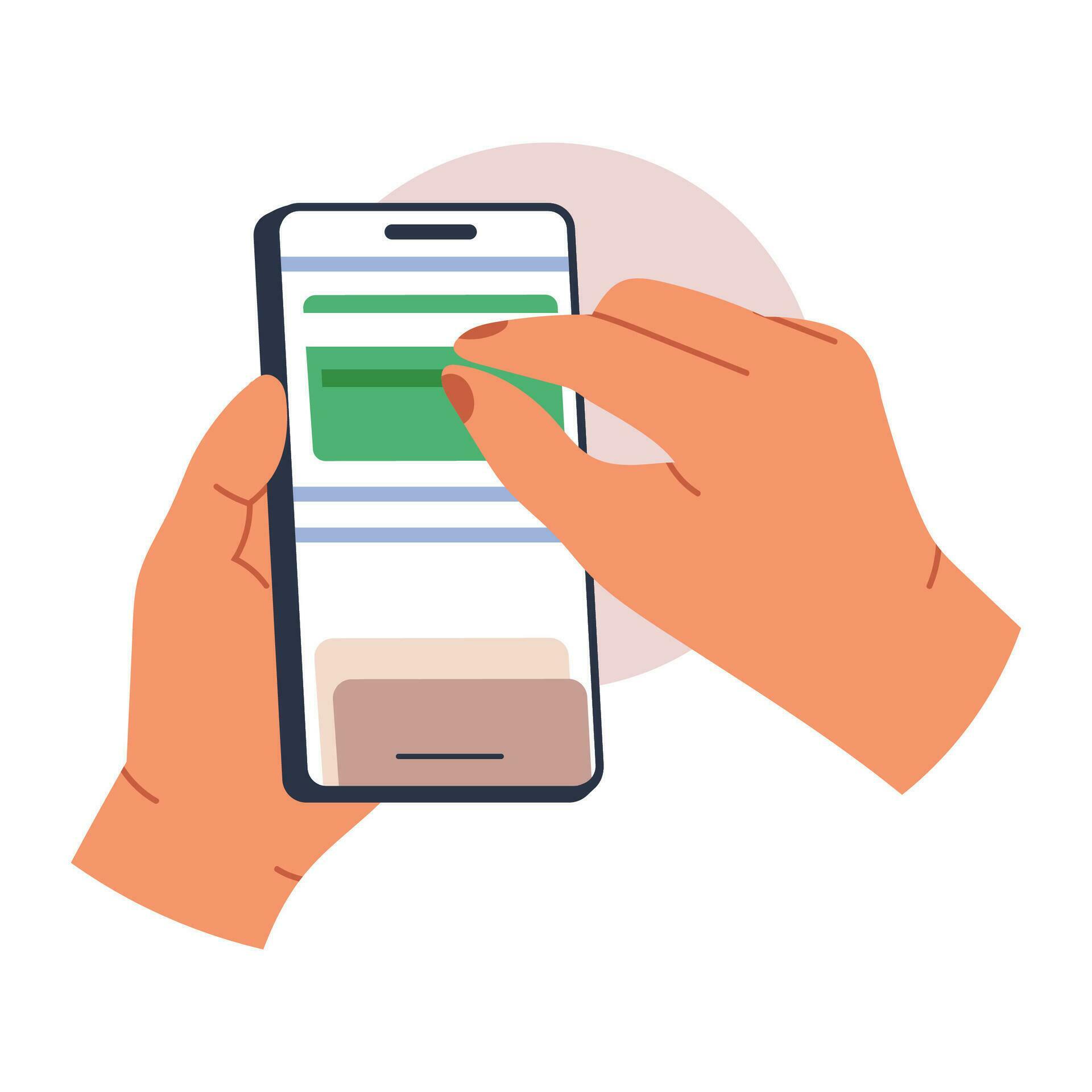 hands holding phone. Scrolling smartphone, app mail, application photo. cellphone camera. Flat ...