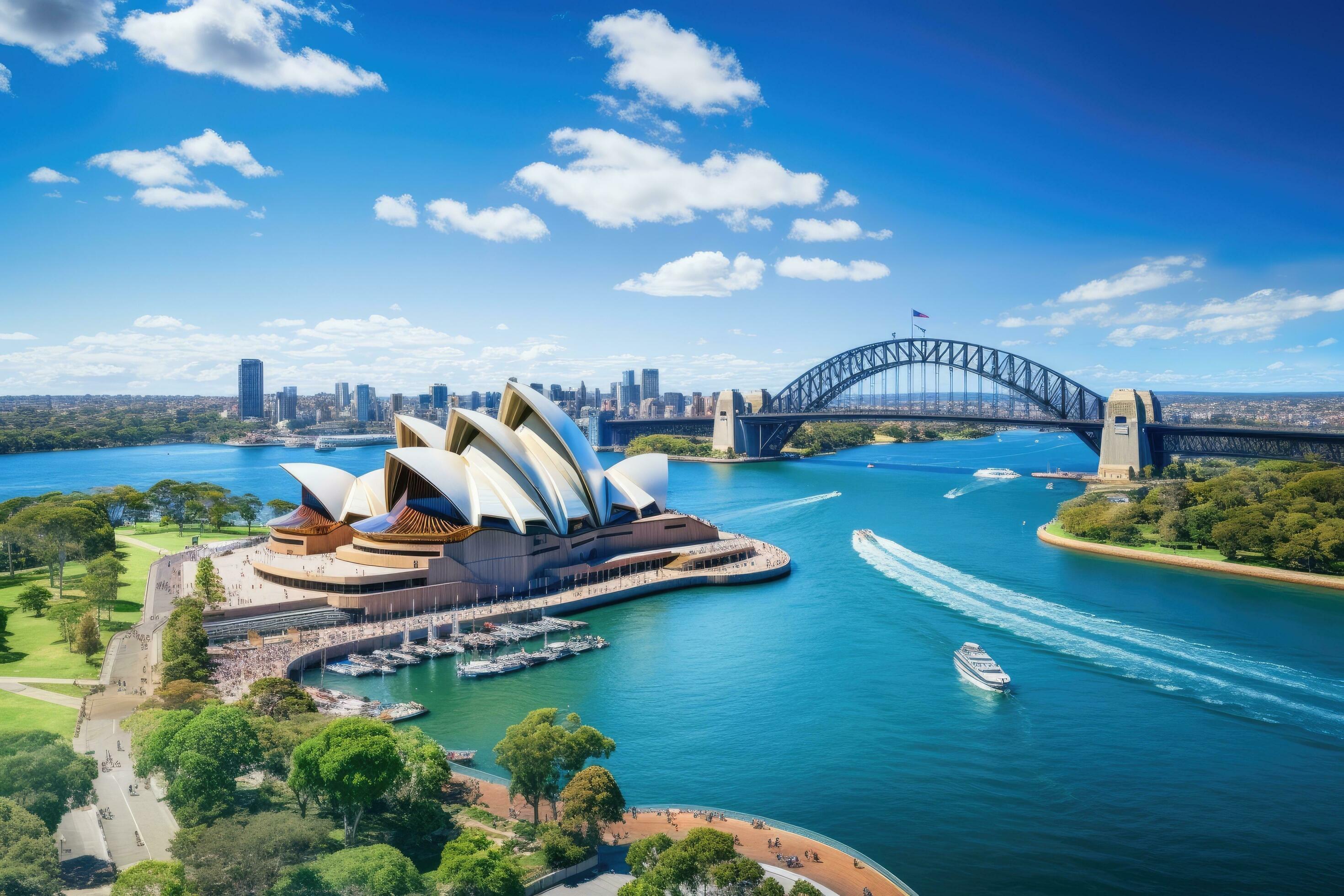 Sydney Opera House and Sydney Harbour Bridge in a beautiful summer day, Australia, Beautiful ...