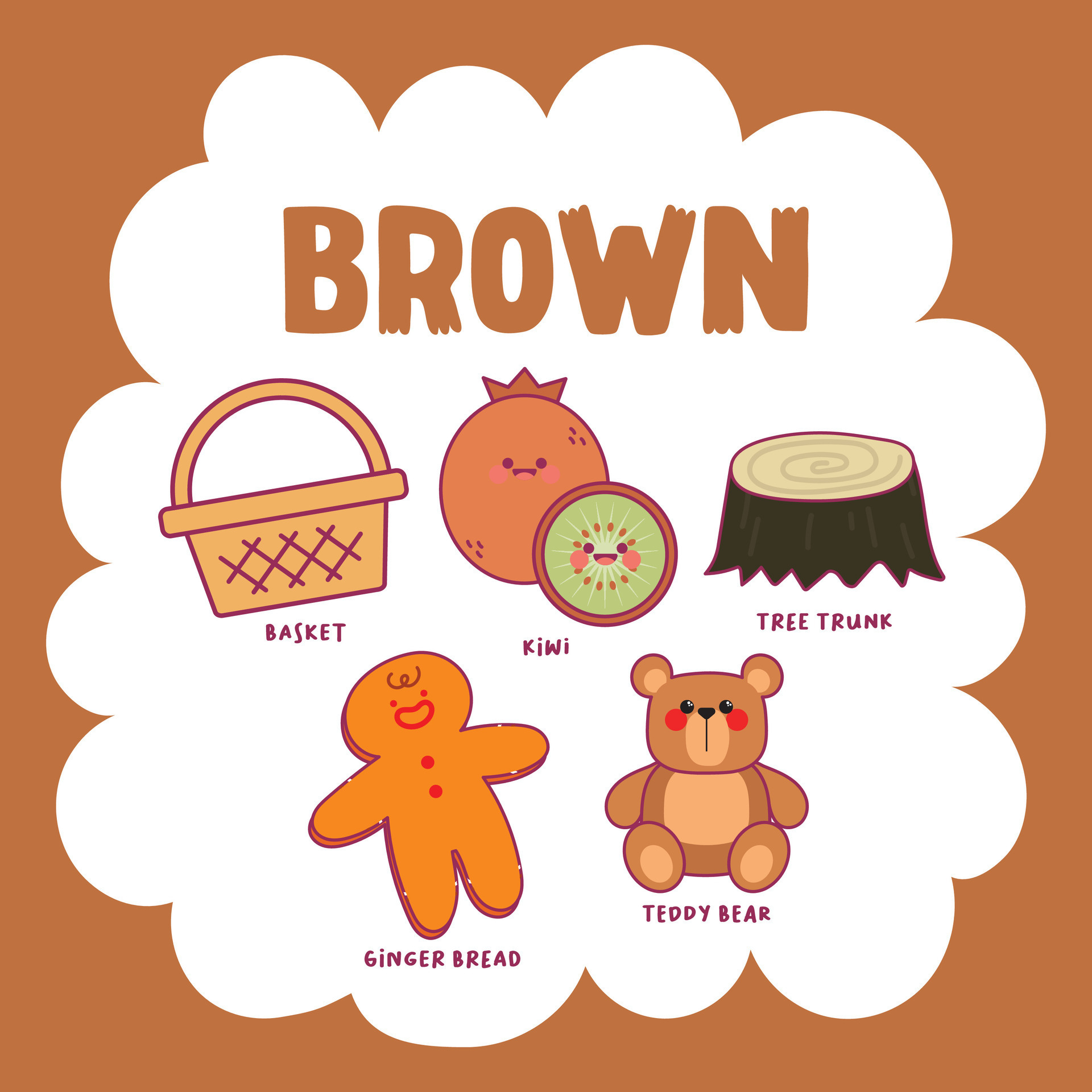 flat design vector color brown object illustration collection set ...