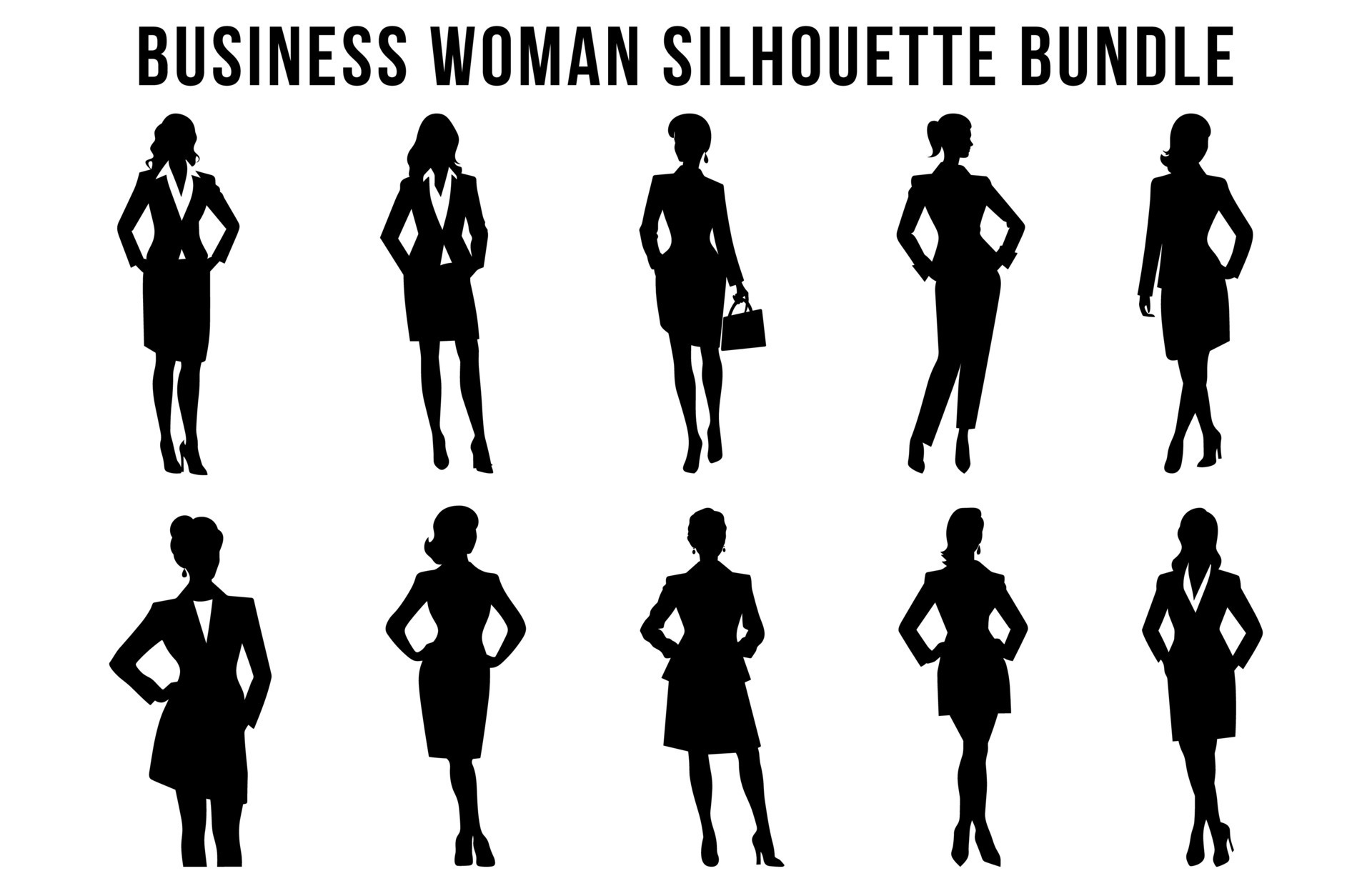 Set of Business Woman vector silhouettes, Corporate female Black ...