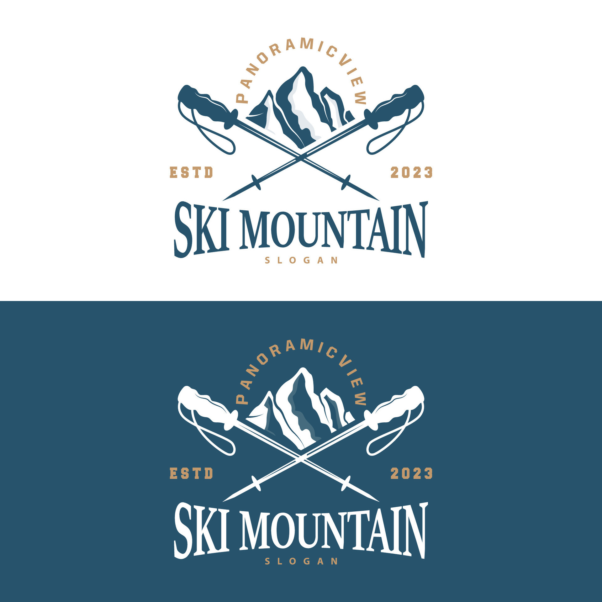 Ski Sport Logo, Winter Snow Sports Design Retro Vintage Vector ...