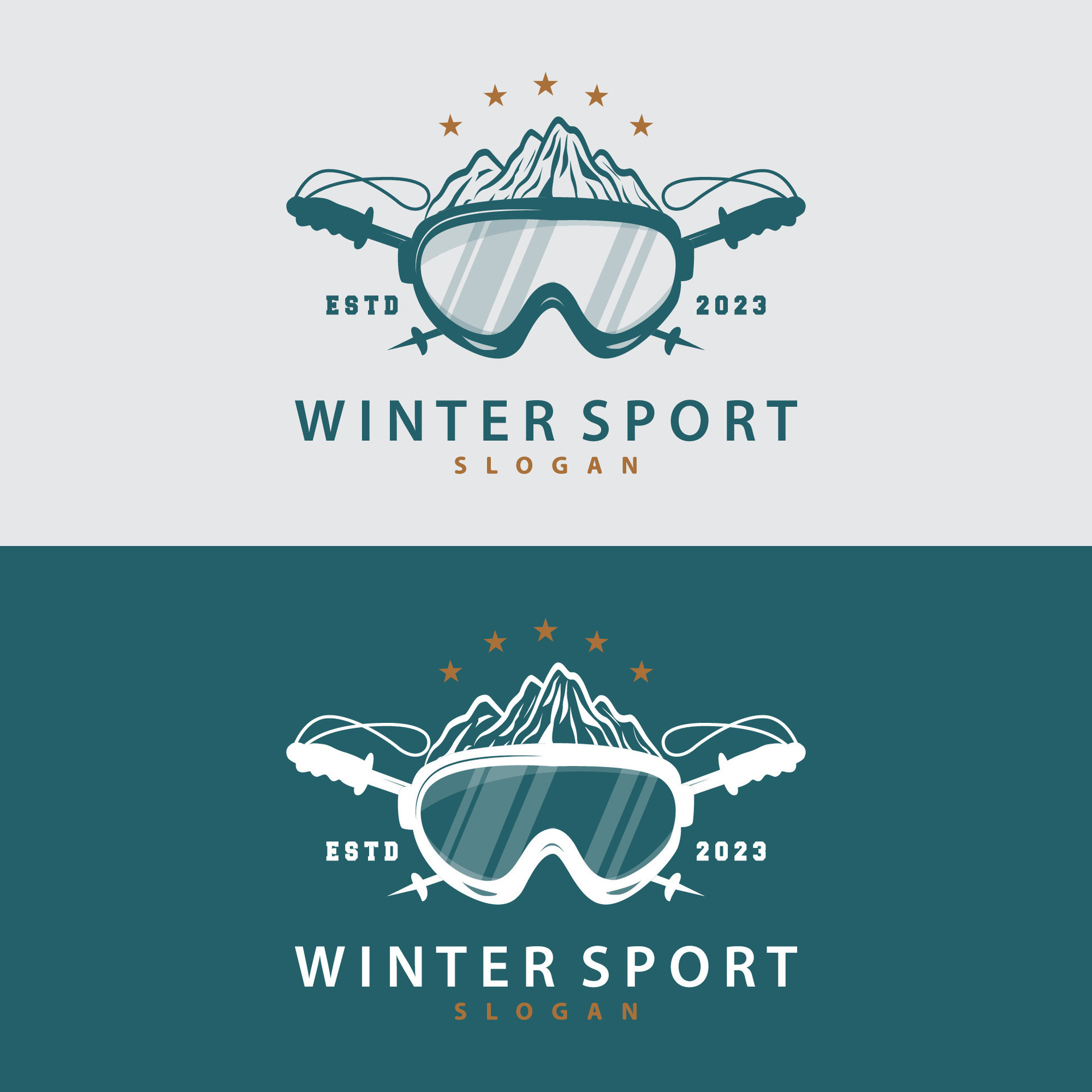 Ski Sport Logo, Winter Snow Sports Design Retro Vintage Vector ...